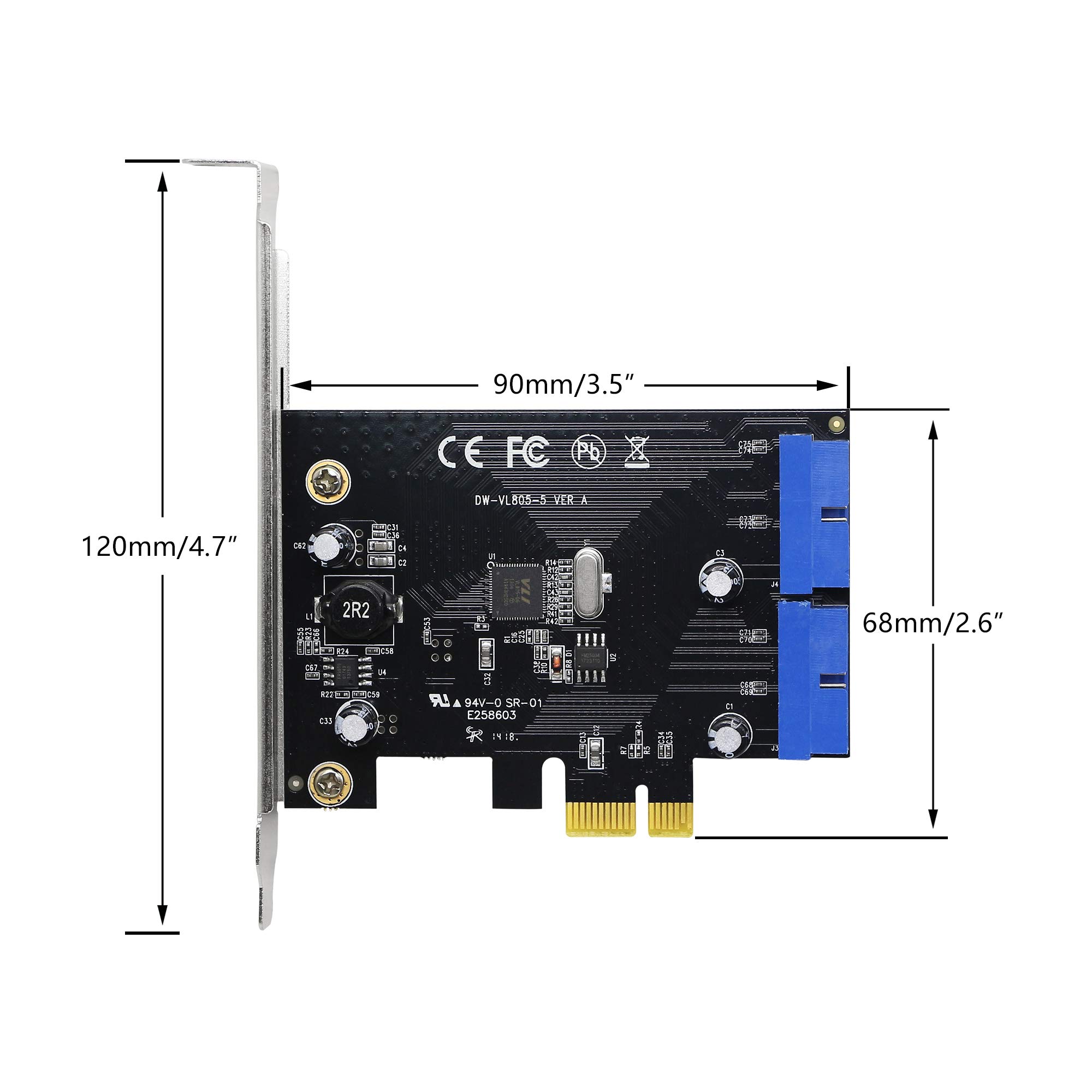 SinLoon PCI Express to Dual 19 Pin USB 3.0 Card PCI-e to Internal 20Pin Male Ports Adapter for PC (19 Pin)