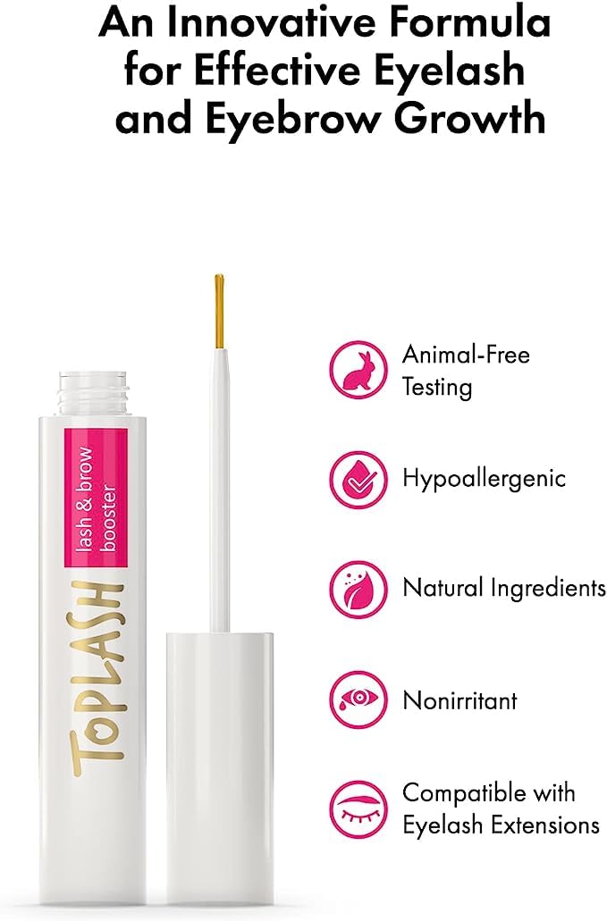 TOPLASH Eyelash Growth Serum - Innovative Eyelash and Eyebrow Growth Serum for Longer, Thicker, Fuller Brows & Lash Boost - Natural, Cruelty-Free & Hypoallergenic - 0.10 fl.oz.