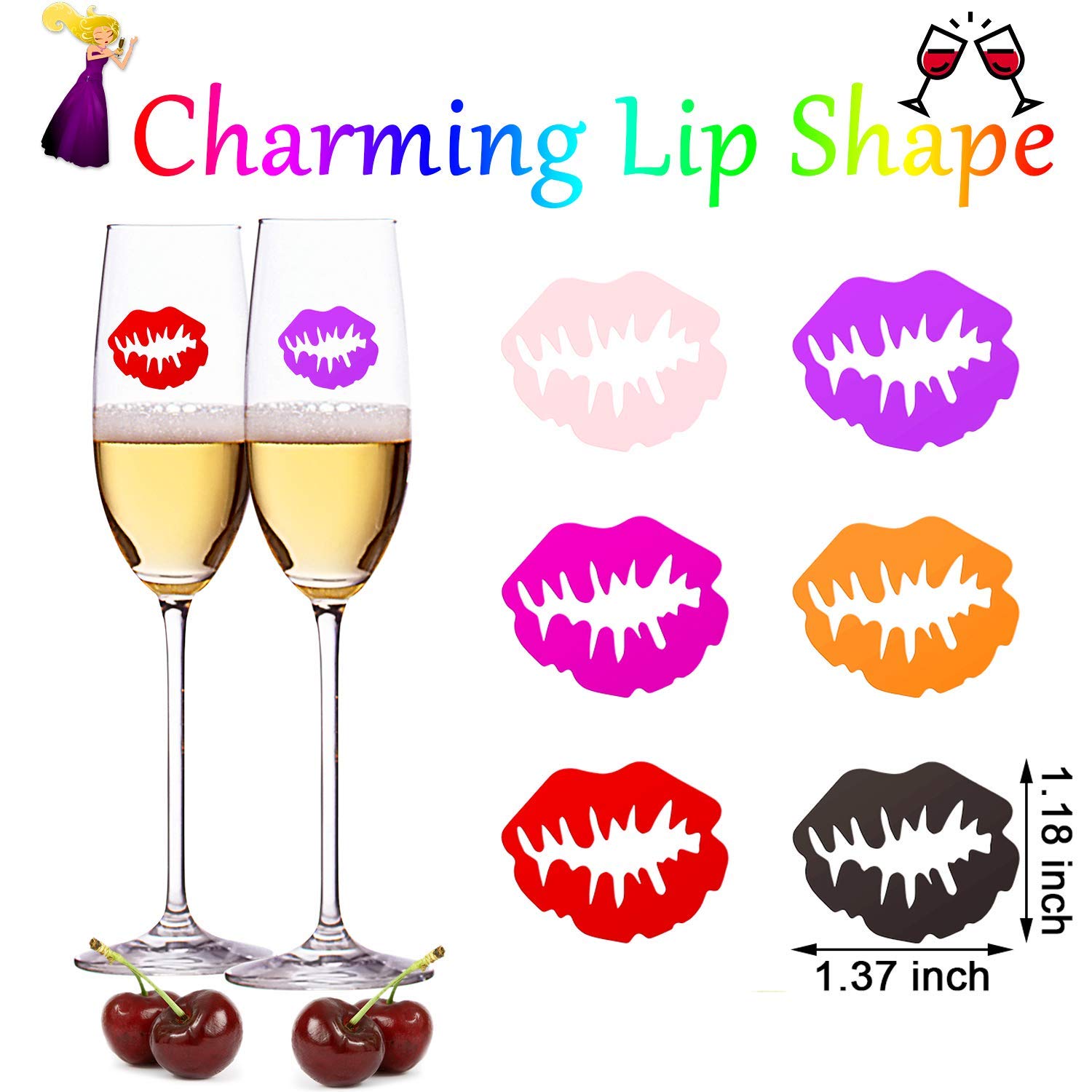 WZT 30 Pieces Silicone Drink Markers Wine Glass Markers Wine Charms Wine Glass identifier for Bar Party Family Drink Charms Multi,Dinner Parties