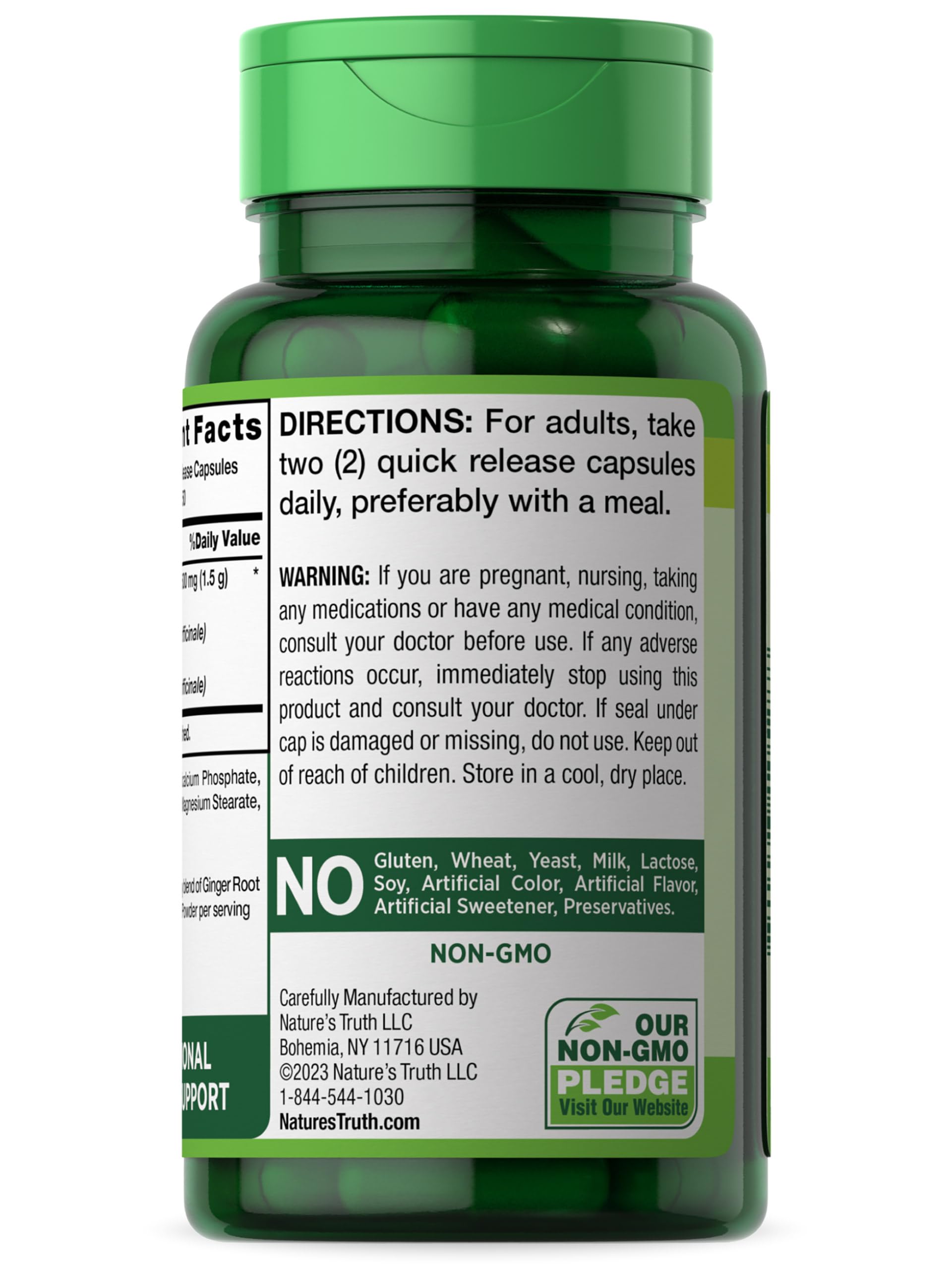 Nature's Truth Ginger Root Capsules | 1,500mg | 100 Count | Non-GMO and Gluten Free Supplement | from Ginger Root Extract