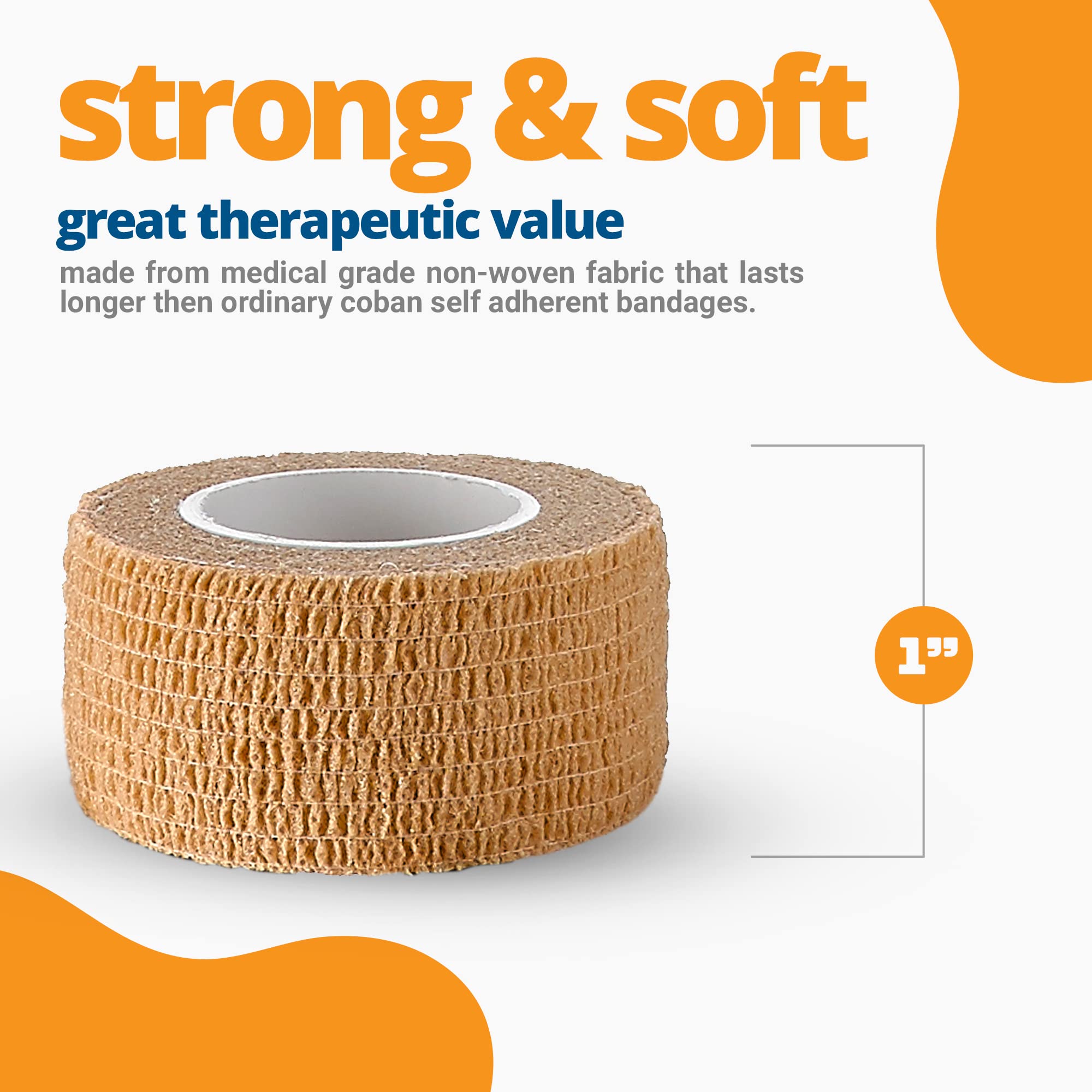 Self Adhesive Bandages - 1" x 5 Yards Per Roll - Pack of 12 Rolls, Elastic Self Adherent Cohesive Wrap First Aid Tape for Sprain Swelling and Soreness on Wrist and Ankle