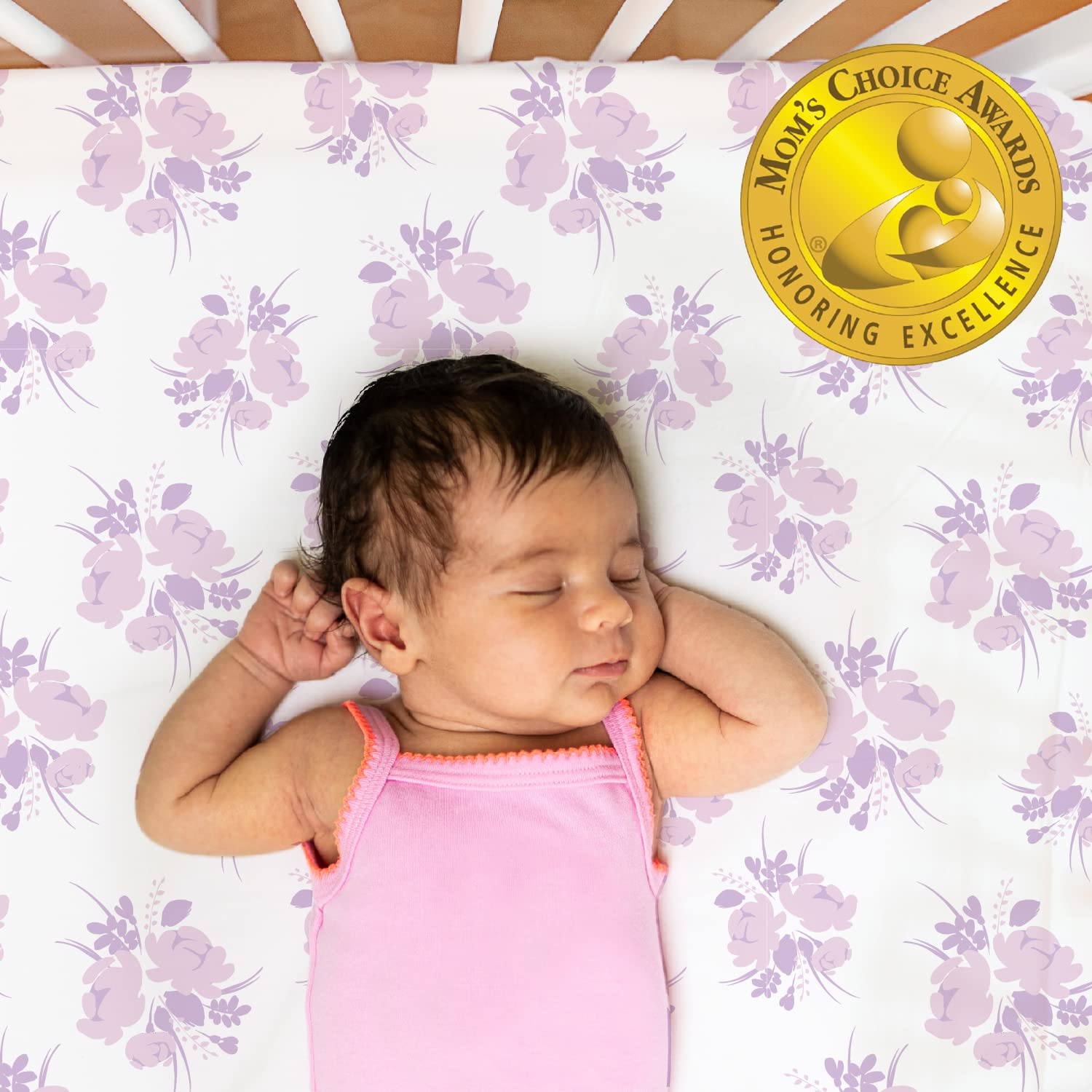 The Peanutshell Floral Crib Sheet Set for Baby Girls - 4 Pack - Pink & Purple