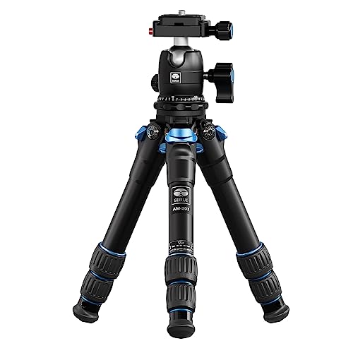 SIRUI AM203 Mini Travel Tripod with 360° B00K Ball Head, Aluminum Tabletop Tripod for Camera, Max Load 33lbs/15KG, Folded Height 11.4â, Max Height 16.7â
