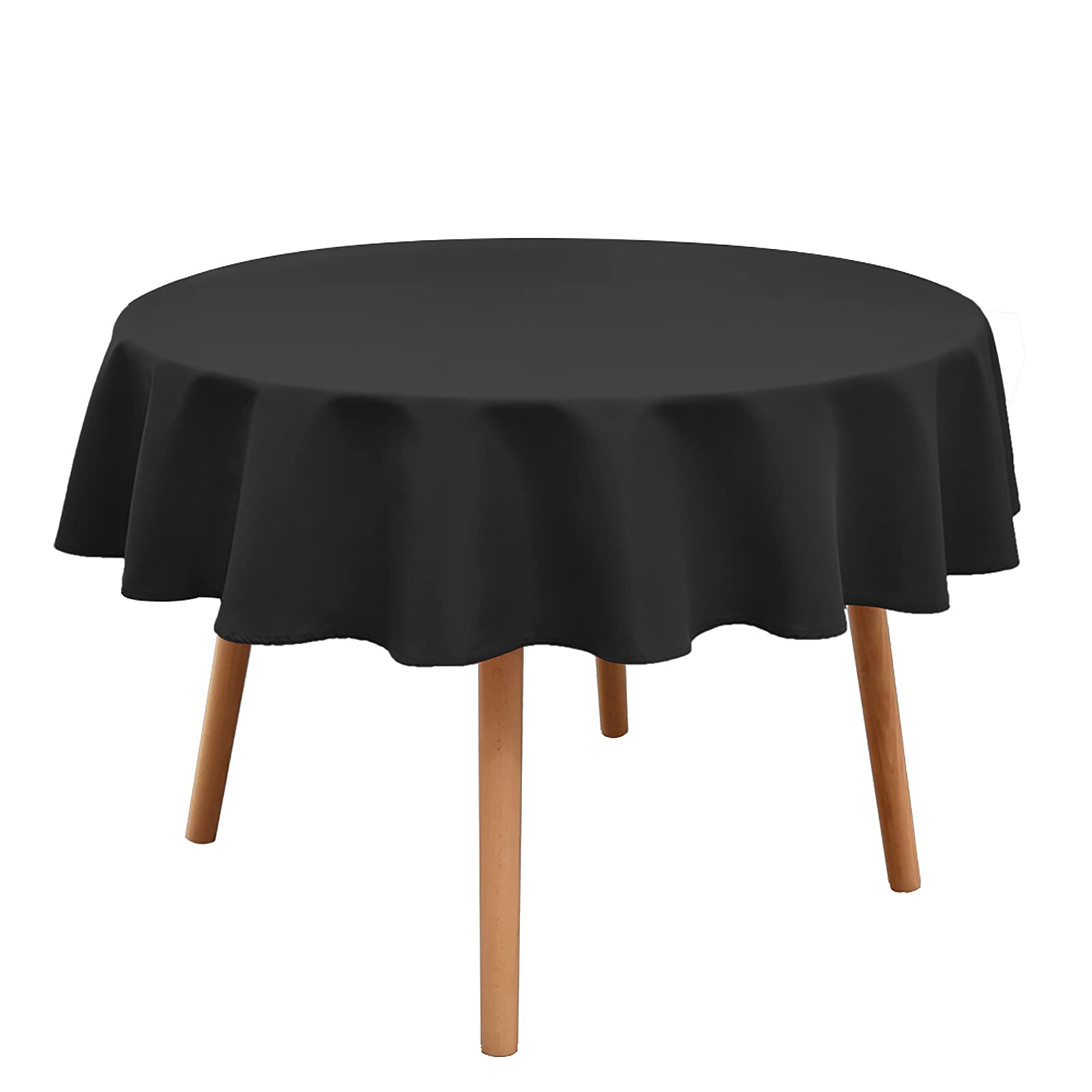 Round Tablecloth - 60 Inch - Waterproof and Stain Resistant Washable Polyester Table Cloths, Decorative Fabric Table Cover for Kitchen, Dining, Parties, Indoor and Outdoor Use,Black