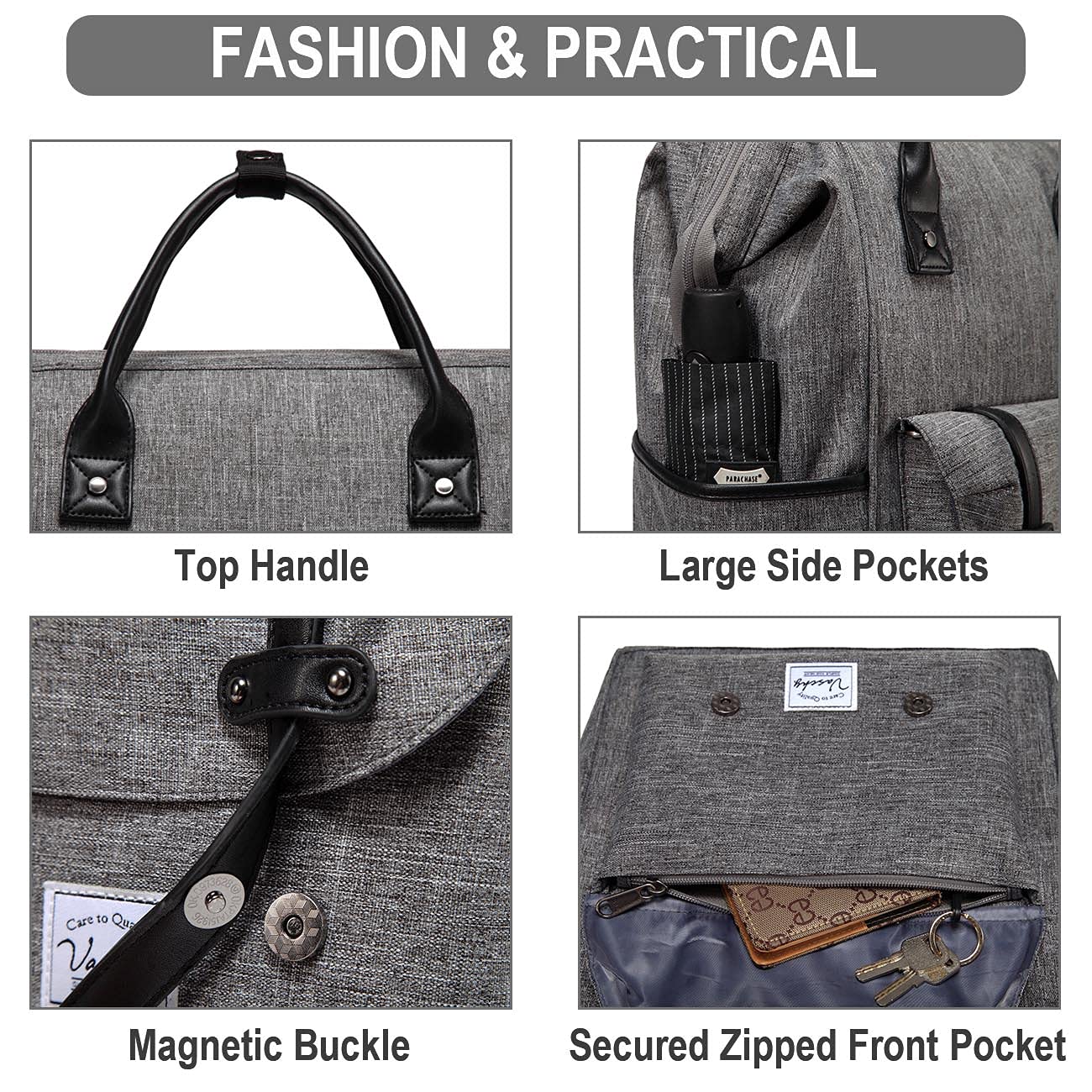 VASCHY Laptop Backpack, Vintage Water Resistant Anti-theft Travel Backpack for Men and Women 15.6inch with USB Charging Port Charcoal Gray