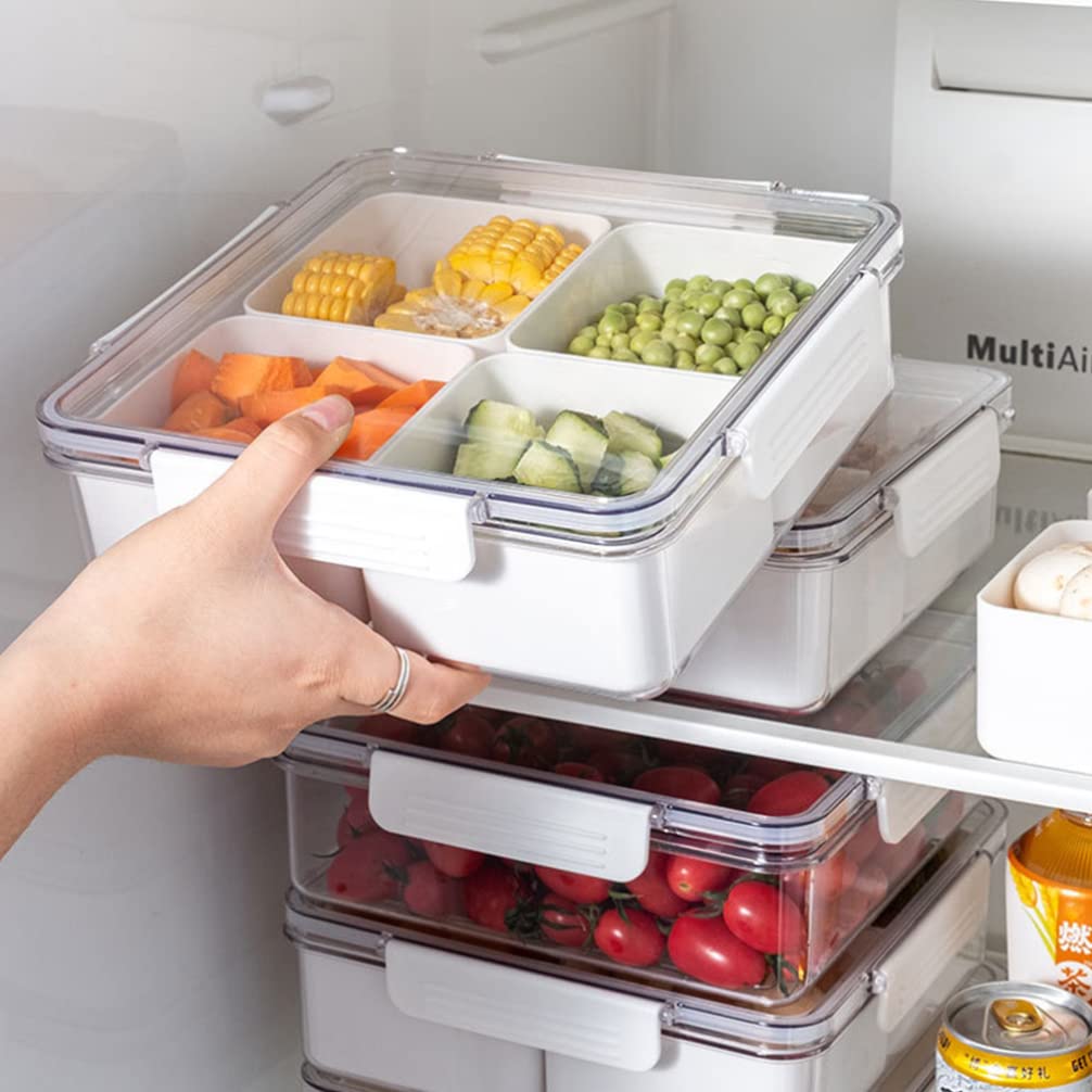 Yardwe Sealed Box with lid,1PC Reusable Snack Container with 4 Compartment Dispenser and Lid,Plastic Organizer(Square Tray)