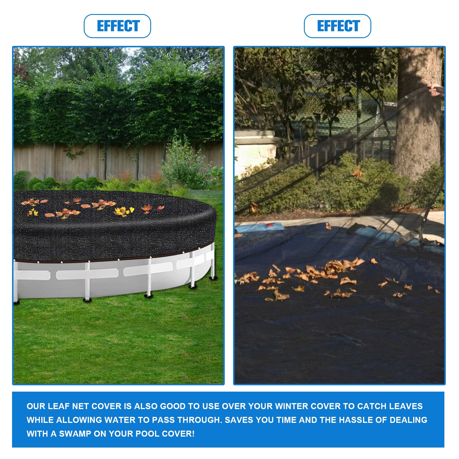 Pool Leaf Net Cover 18 ft Round, Fine Mesh 18 ft Pool Covers for Above Ground Pools, Winter Pool Cover 18 ft Round Above Ground, Pool Net Cover Safety with 10m Rope, Lightweight & Easy to Store, Black