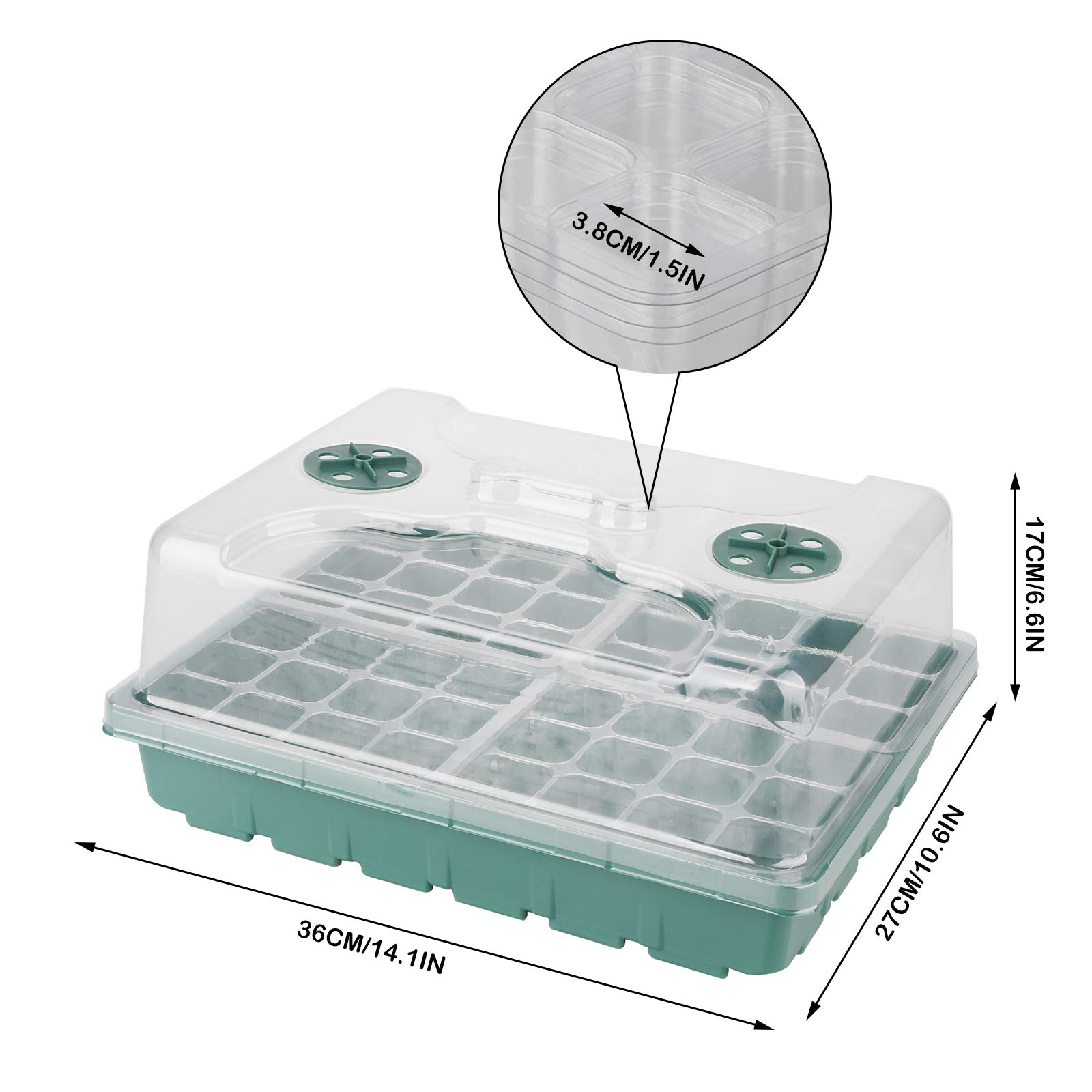 QCUTEP Seed Starting Tray 48 Cells Insert Hot House Seed Starter Trays Kit Garden Large Seedling Tray with Humidity Dome and Base Tray for Seed Starting, Germination and Seedling Propagation