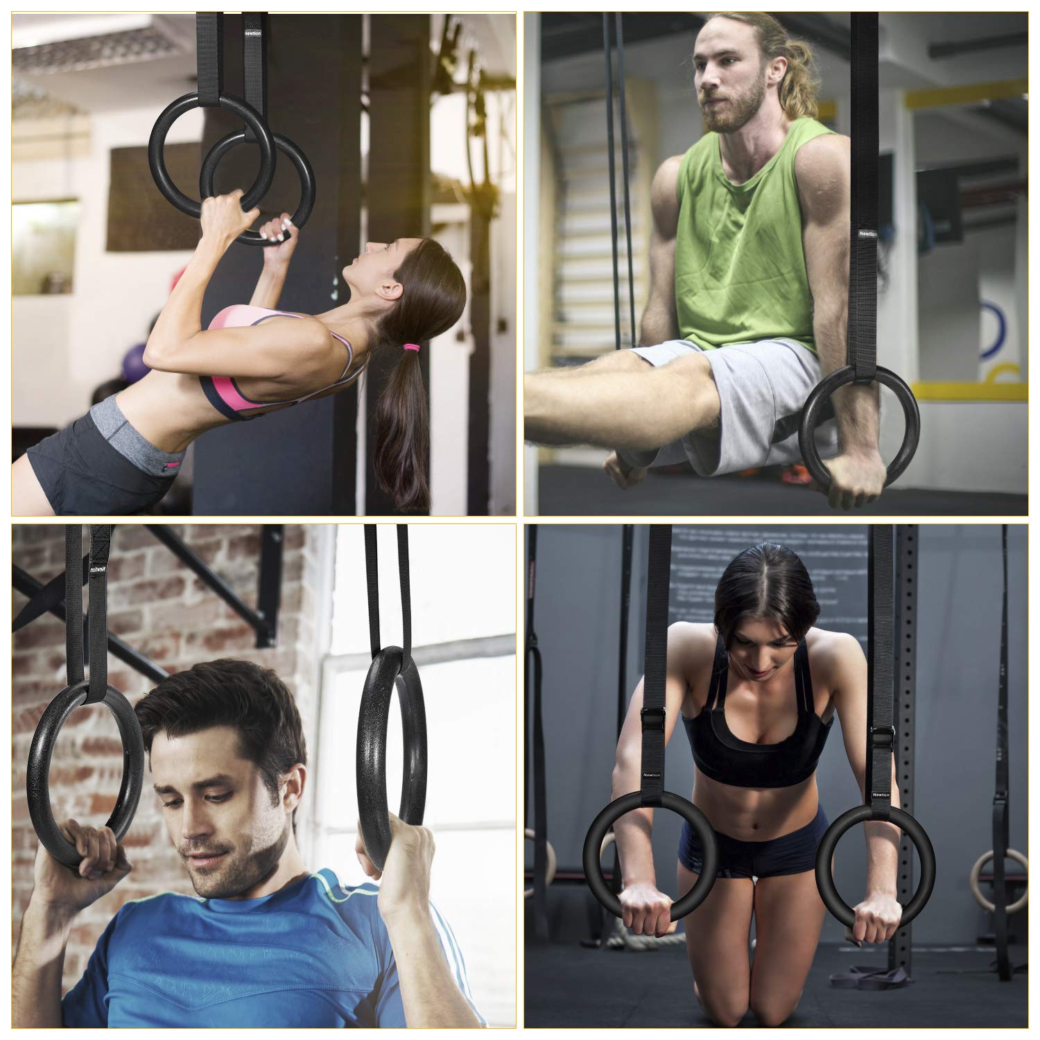 Rowhalf Newtion Professional Gym Rings with 15ft Adjustable Buckle Straps,Exercise Rings for Cross-Training Workout,Gymnastics,Fitness,Bodybuilding, Pull-Ups