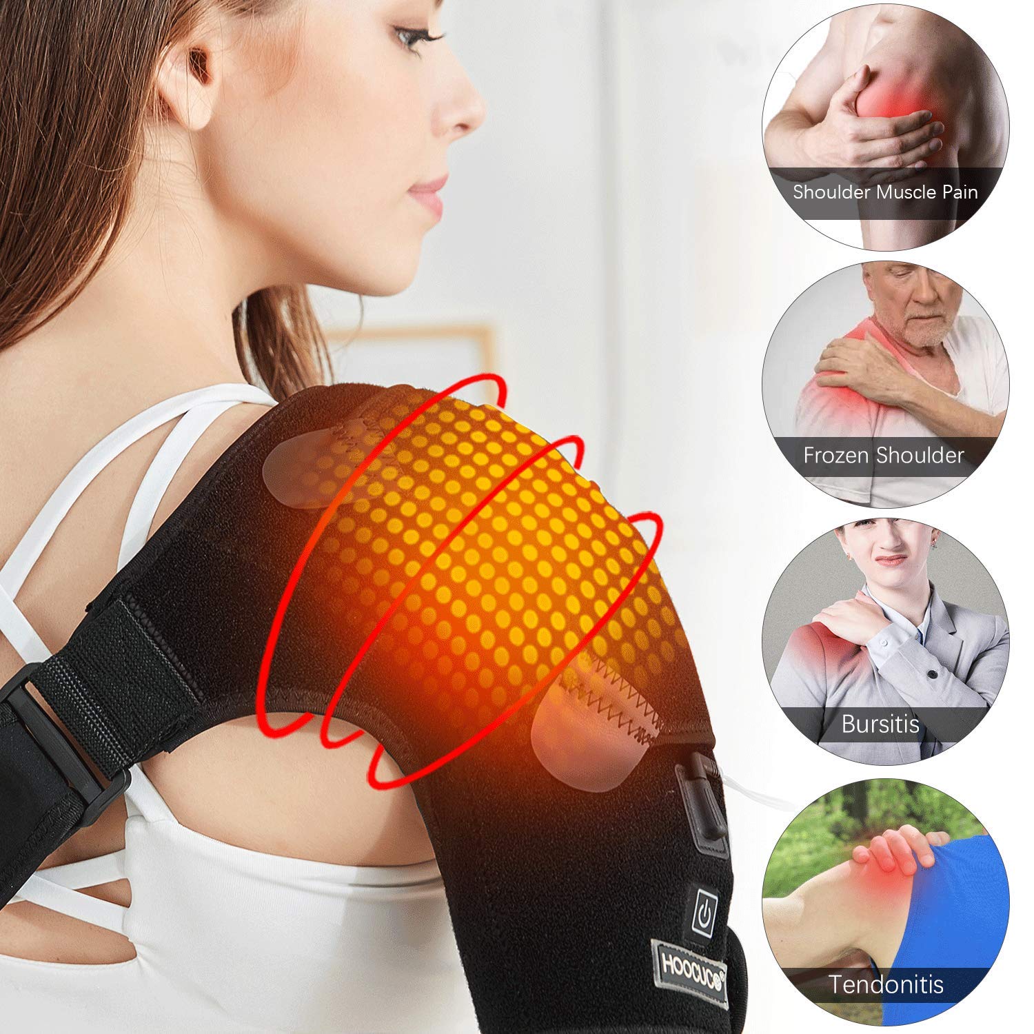 Shoulder Wrap Brace Heating Pad Portable Adjustable Electric 3 Heat Settings Support Hot Therapy Pain Relief Stiff Soreness,Frozen Shoulder, Bursitis, Tendonitis Rotator Cuff AC Joint