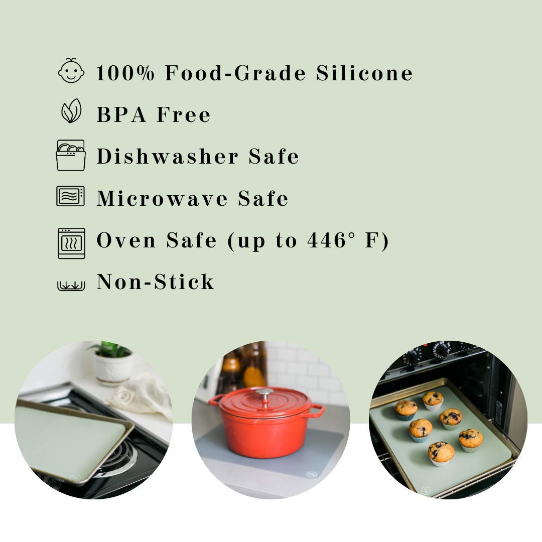 The Silicone Kitchen Silicone Oven Baking Mats BPA Free, Extra Thick, Half Sheet 16 in by 11.75 in, Set of 2, Green and Gray