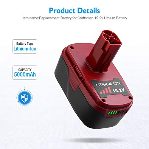 Powerextra 2 Pack 5.0Ah 19.2Volt Lithium Replacement Battery for 19.2V 130279005 1323903 130211004