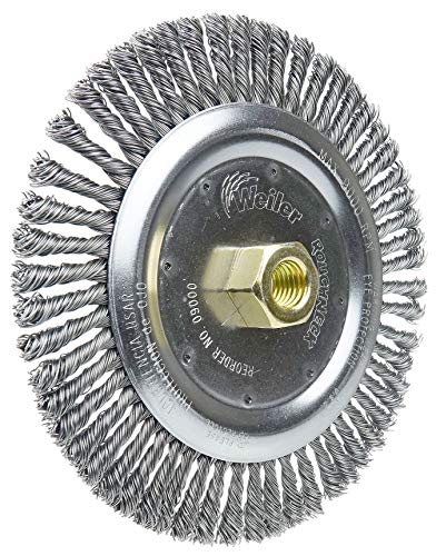 Weiler 09000 Roughneck 7" Root Pass Weld Cleaning Brush, .020" Steel Wire Fill, 5/8"-11 Unc Nut, Made in the USA, 56 Knots