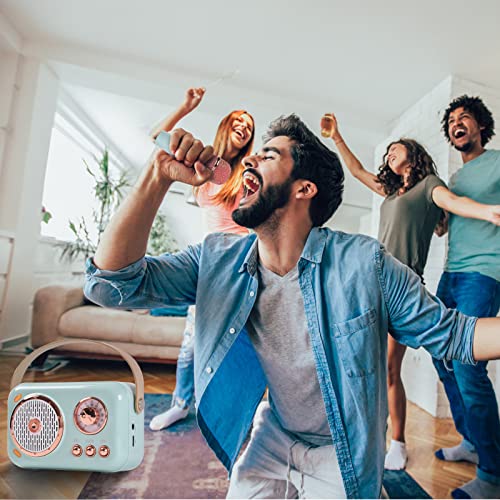 Portable Bluetooth Speaker with Microphone Set,Retro bluetooth speaker with Home Karaoke Machine,Portable Handheld Karaoke Mics Speaker Machine for Kids and Adults Home Party Birthday (Blue)