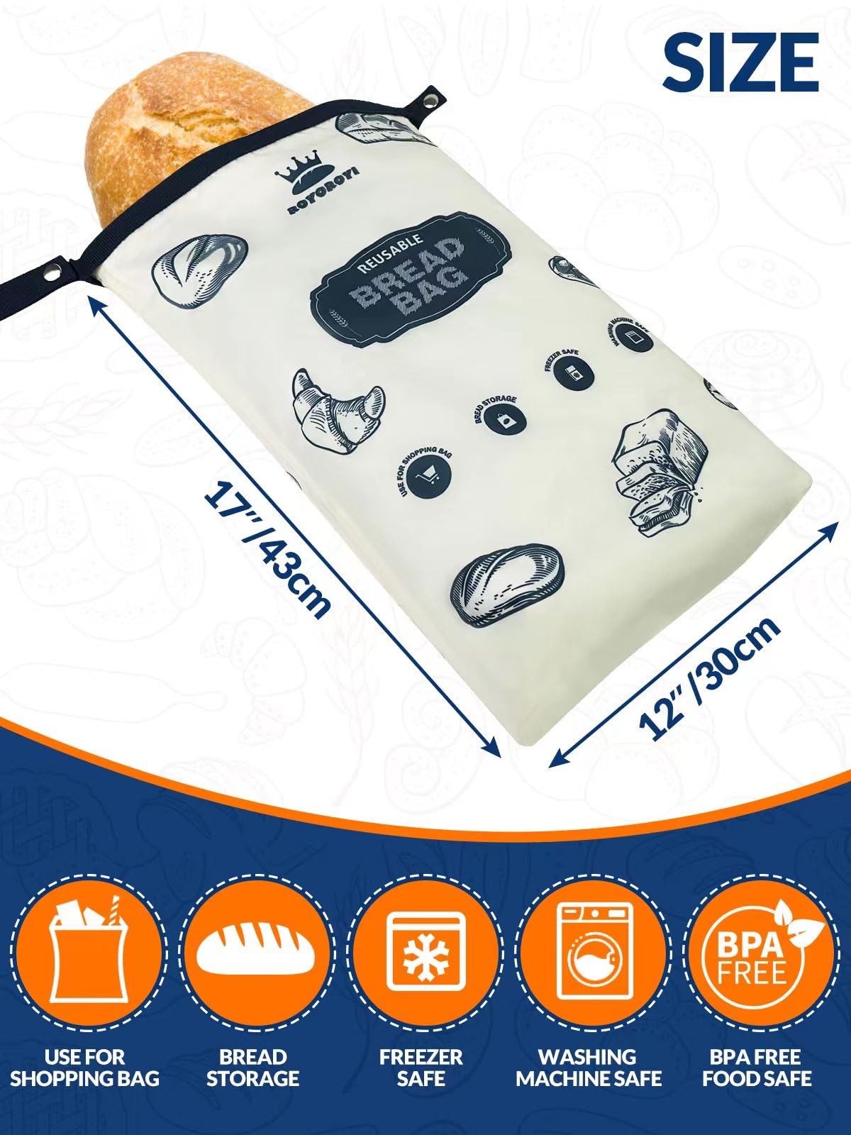 Royoroyi Bread Bags for Homemade Bread,2 Packs Reusable Bread Bag,Freezer Bread Storage Bag,Waterproof Zipper Bread Container to Keep Bread Fresh gift giving (beige, Jewel Blue)