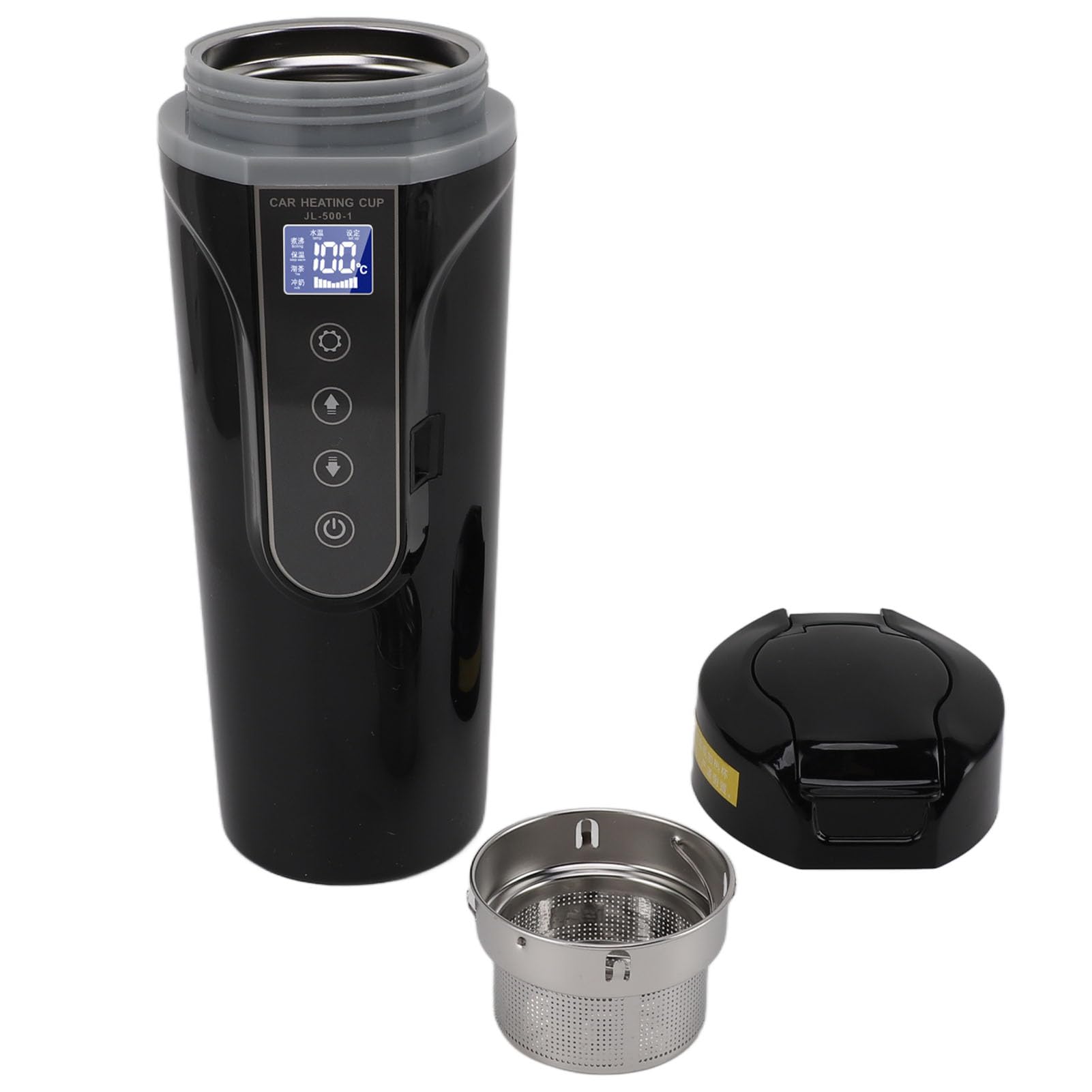 Portable Car Heating Cup,500ml Intelligent Screen Display Car Electric Kettle, Car Electric Hot Water Mug Portable Car Heating Cup 12V 24V (Black)