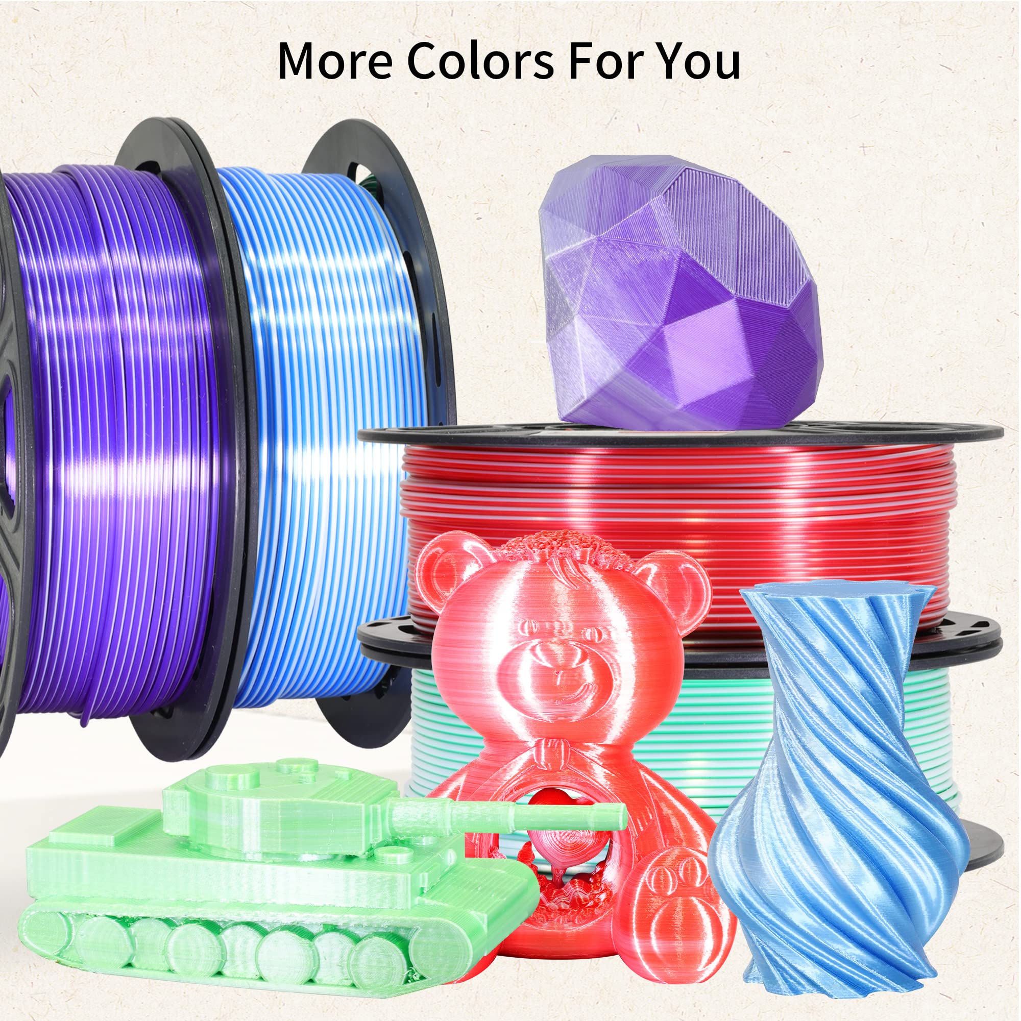 PLA 3D Printer Filament 7 Spools Bundle, 1.75mm Red Blue Yellow Green Cyan Orange Purple PLA 7 in 1 Rainbow Colors, Each Roll 0.5kg Total 3.5kgs with One Bag Sample Color Gift MKOEM