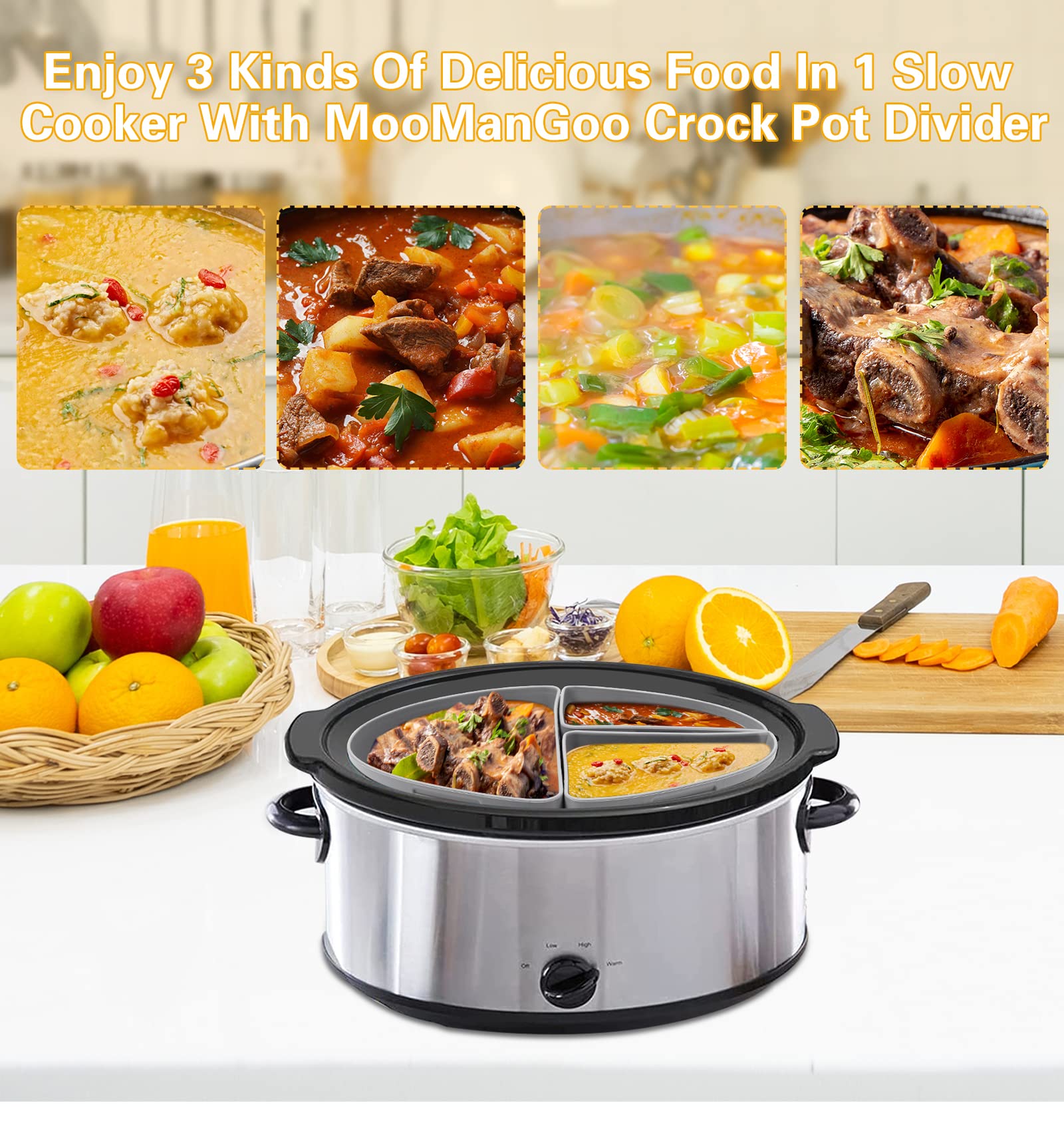 Slow Cooker Divider Liners fit Crock-Pot 6-7 Quart Oval Slow Cooker,3 in 1 Reusable & Leakproof Dishwasher Safe Cooking Liner for 6-7QT Crock Pot