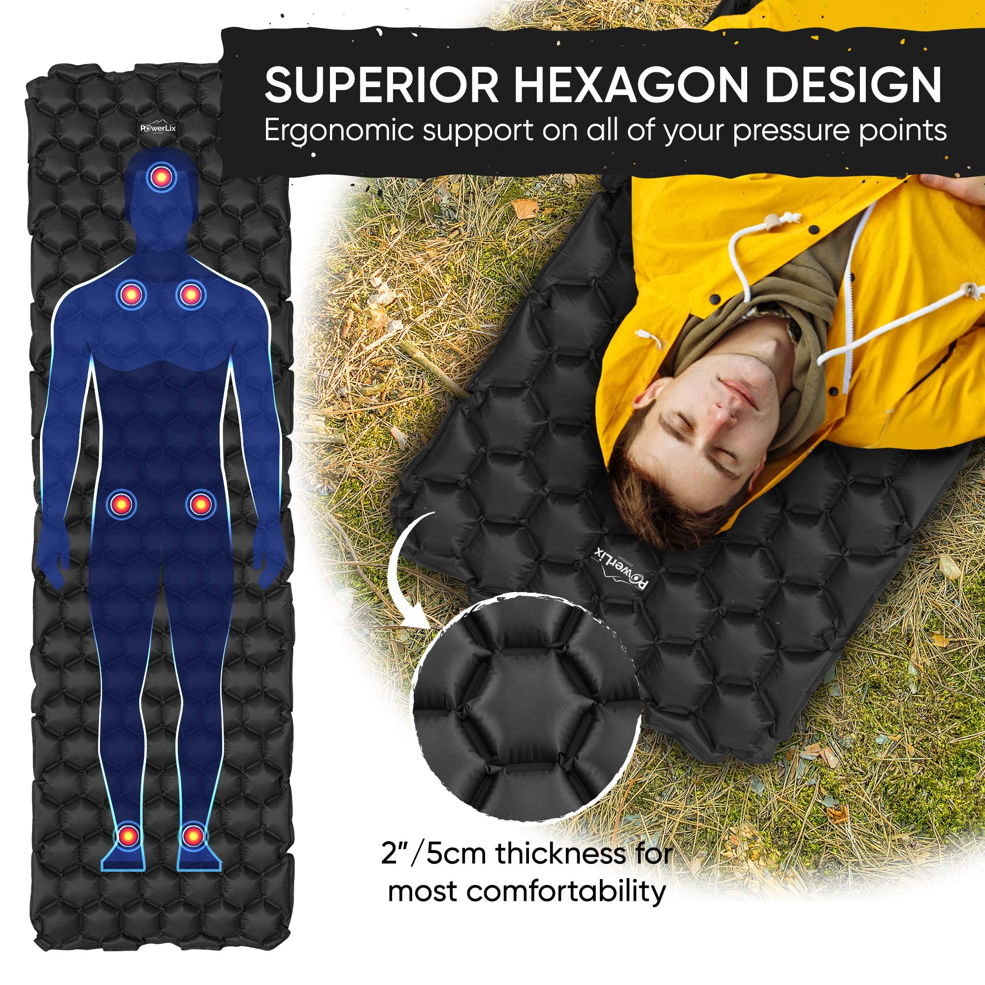 POWERLIX Ultralight Sleeping Pad for Camping, Self-Inflatable, Waterproof, Compact, 77.2 x 22.8 x 2.1 in