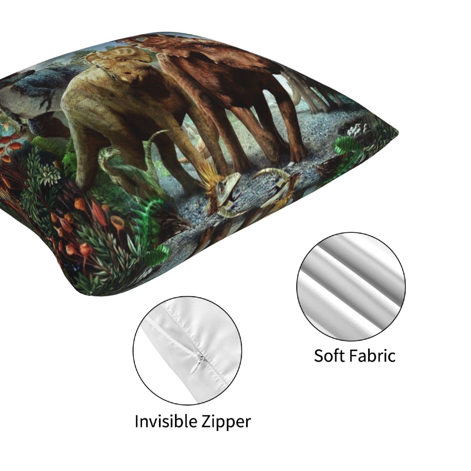 pop-belief 4PCS Square Throw Pillow Covers,18"x18" Dinosaur Group in The Primeval Forest Decorative Cushion Covers Case for Bed Sofa Couch Home Decor