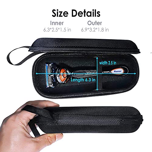 Razor Case - Hard EVA Razor Travel Case Compatible with Men's Razor - Mesh Pocket for Razor Blades [Lightweight Carrying Handle + Durable Zipper] Black