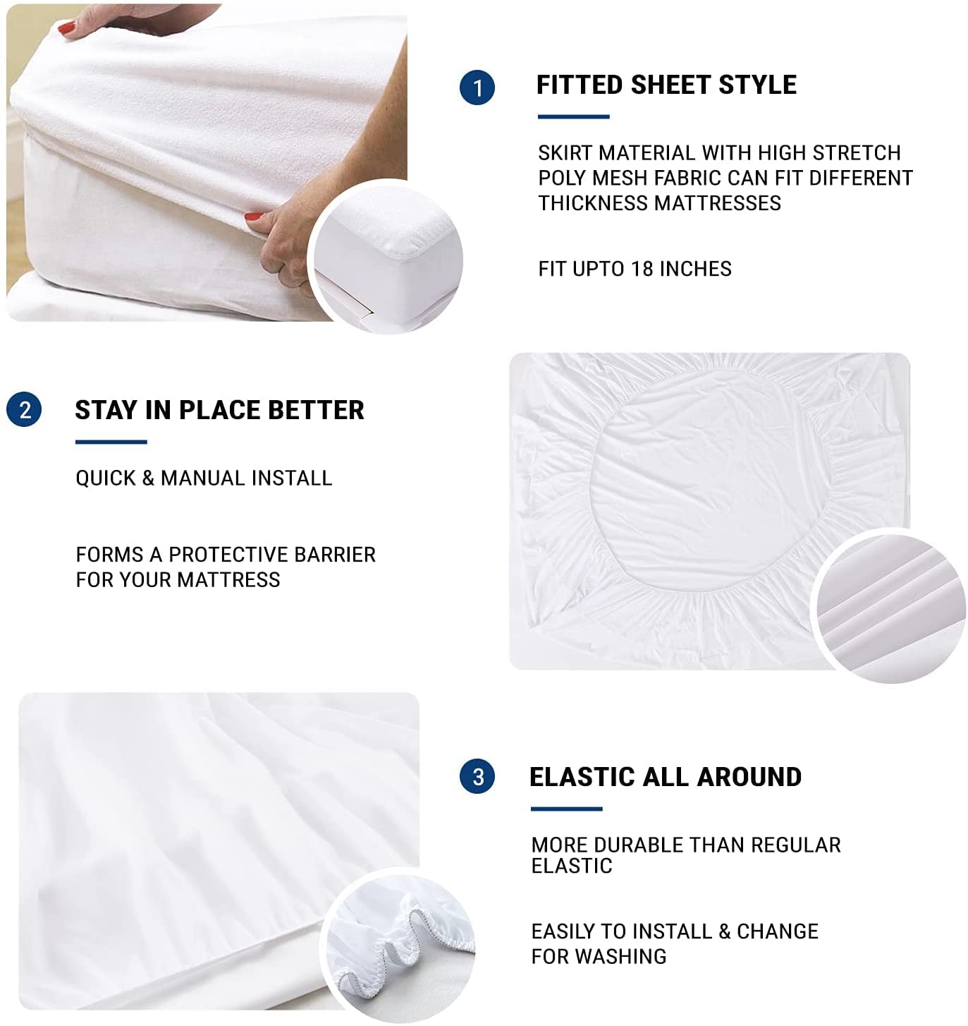 Top Head Flex Split King Mattress Protector Fitted Style 15" Deep Pocket 78" x 80", 32" Split from Top Adjustable Top-Split King Bed (Split Head Flex King Size Waterproof Mattress Protector)