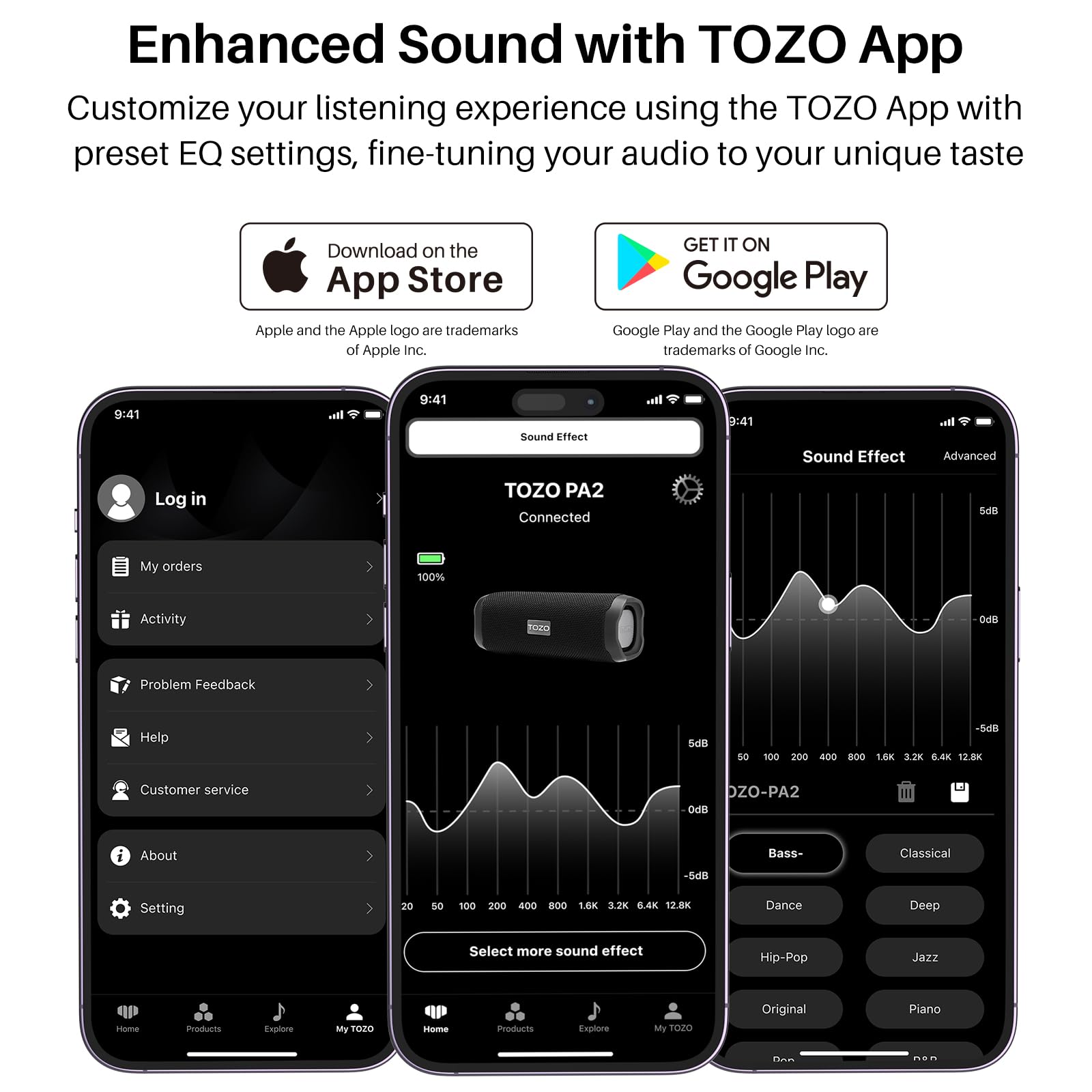 TOZO PA2 Bluetooth Speaker with Dual Drivers & Dual Bass Diaphragms, Deep Bass Loud Stereo Sound, IPX8 Waterproof, 25H Playtime, Custom EQ App Portable Wireless Speaker for Home Outdoors Travel Black