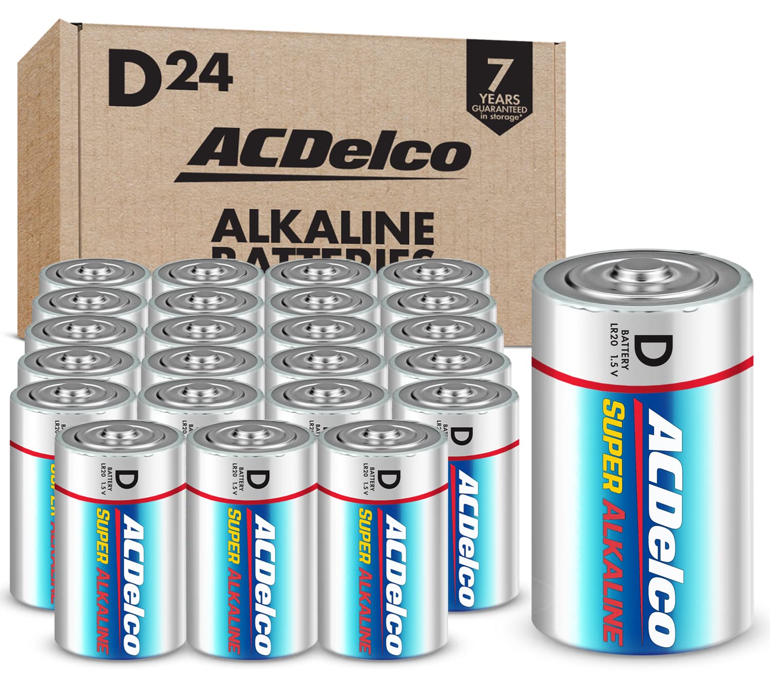 Powermax ACDelco 24-Count Size D Cell Alkaline Batteries Super Alkaline Battery 7-Year Shelf Life Reclosable Packaging