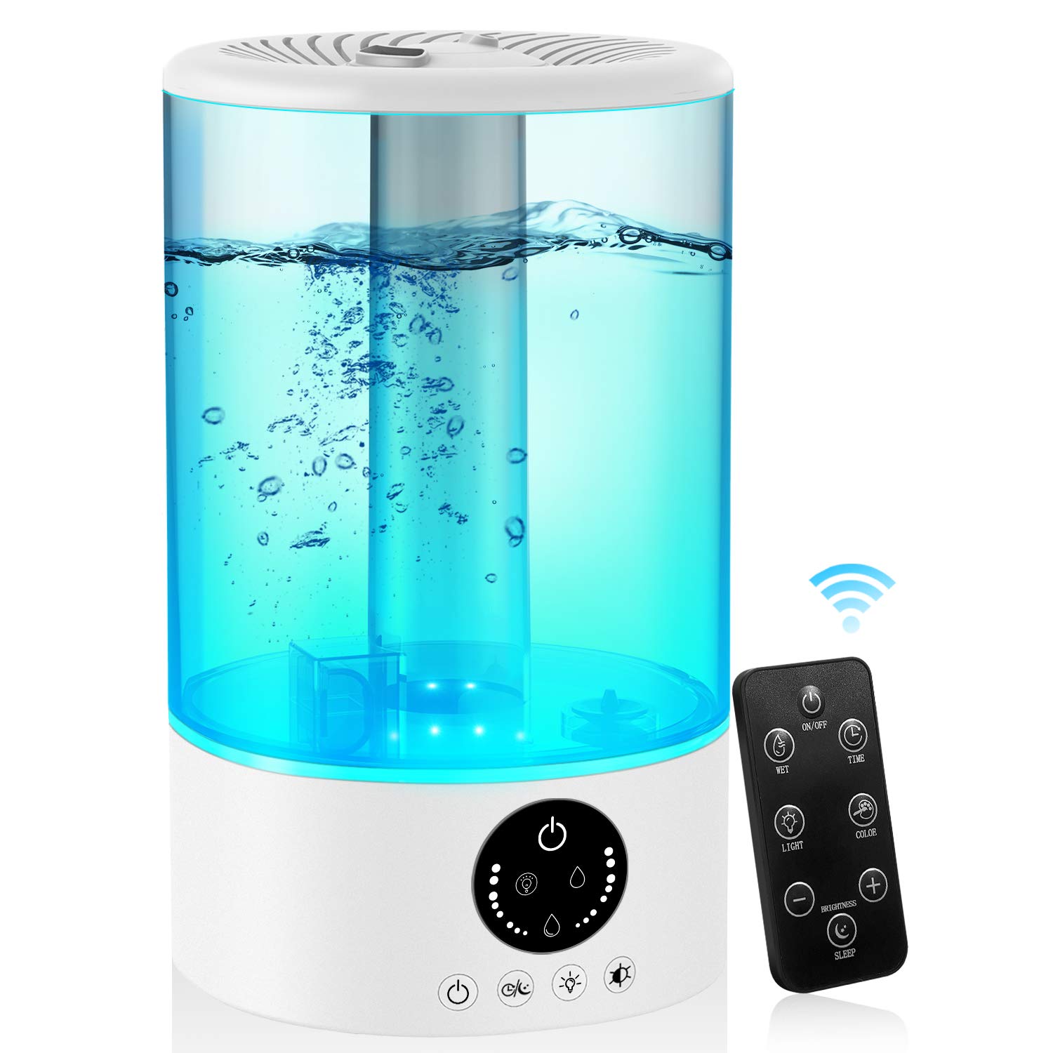 SHSTFD Cool Mist Humidifier, 3L Top Fill Ultrasonic Humidifier for Bedroom with 7 Colors Night Light and Remote Control, Adjustable Mist Levels, Optional Timer, 6 Dimmer, Super Quiet Operation (White)