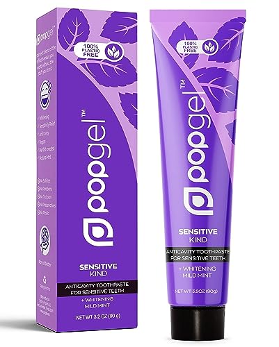 PopGel Sensitive Kind Toothpaste - Mild Mint - 100% Plastic Free Toothpaste - Anticavity Fluoride Toothpaste - Vegan - Clean Ingredients - SLS & Paraben Free (Mild Mint)