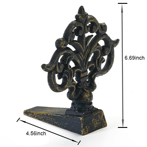 WEMPOLU Cast Iron Door Stop Fleur De Lis Decorative Door Stopper for Bottom of Door, Antique Gold