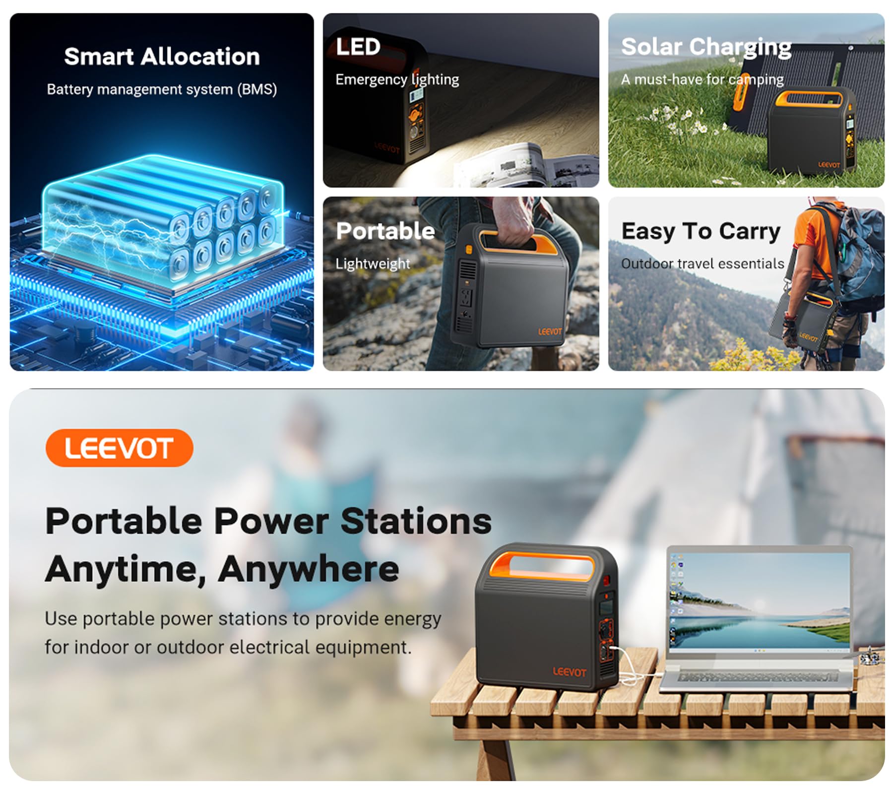 Portable Power Station 300W 288Wh Solar Generator With 60W USB-C PD Output 110V Pure Sine Wave AC Outlet Backup Lithium Battery Pack Fast Charge Protable Generator For Camping Outdoor Home