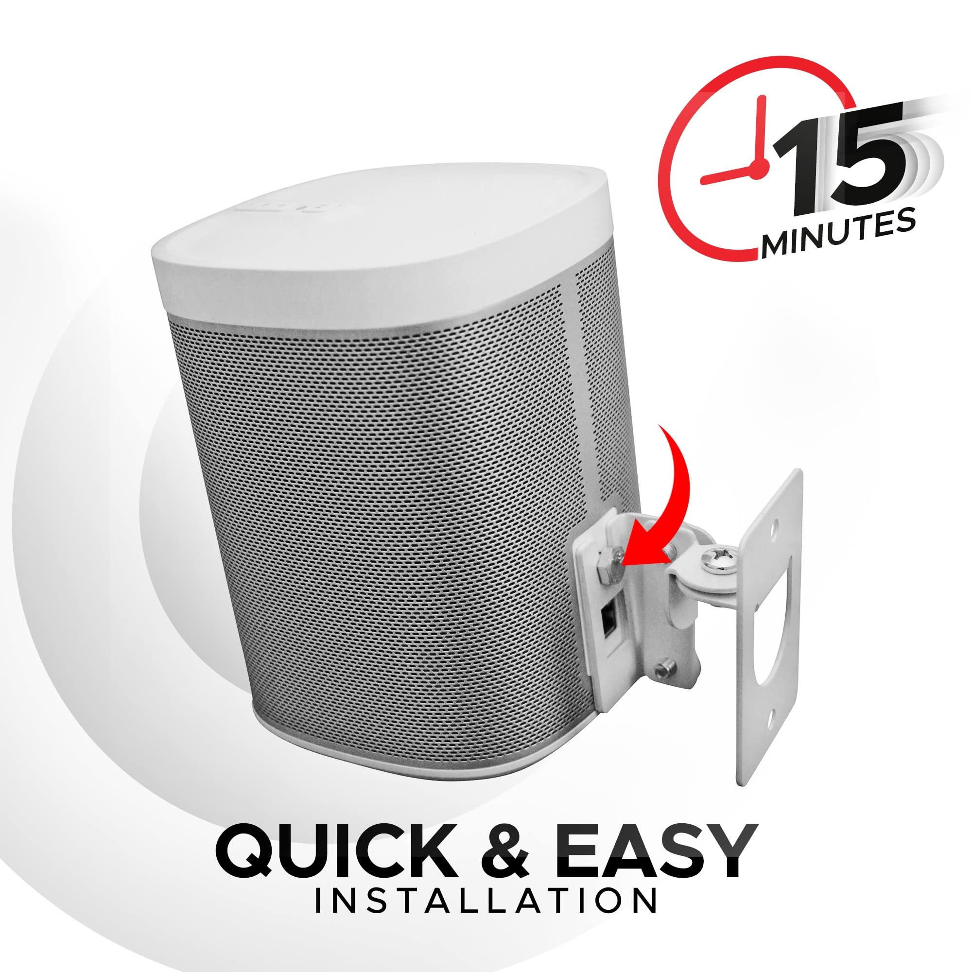 Play 1 Wall Mount, White, Compatible with Sonos Play:1 Only, Adjustable Swivel & Tilt Mechanism, Mounting Bracket includes All Fixings