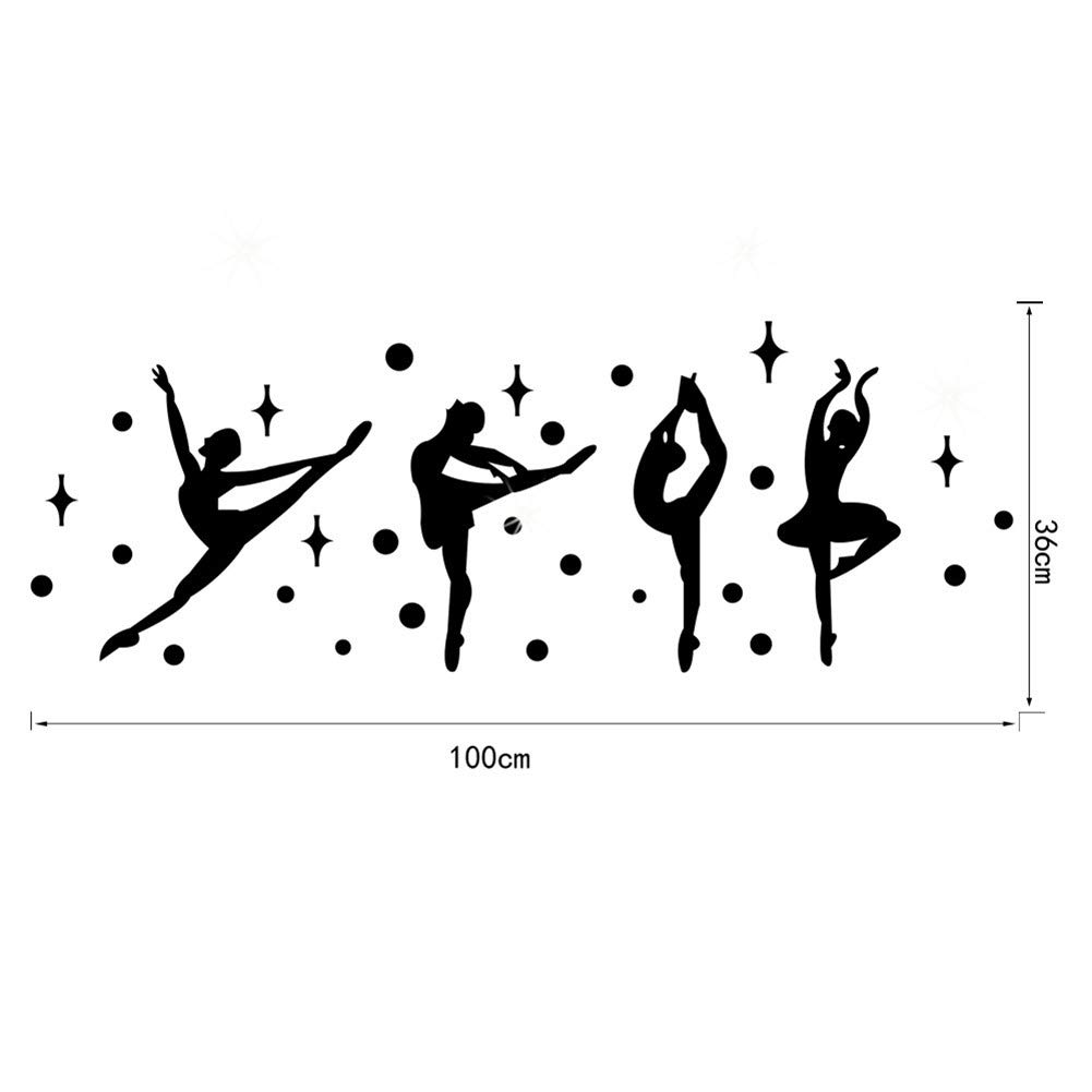 QISHENG Ballet Girl Mirror Dance Classroom Baby Girl's Room Bedroom Wall Stickers 39.4x14.2" (Silver)