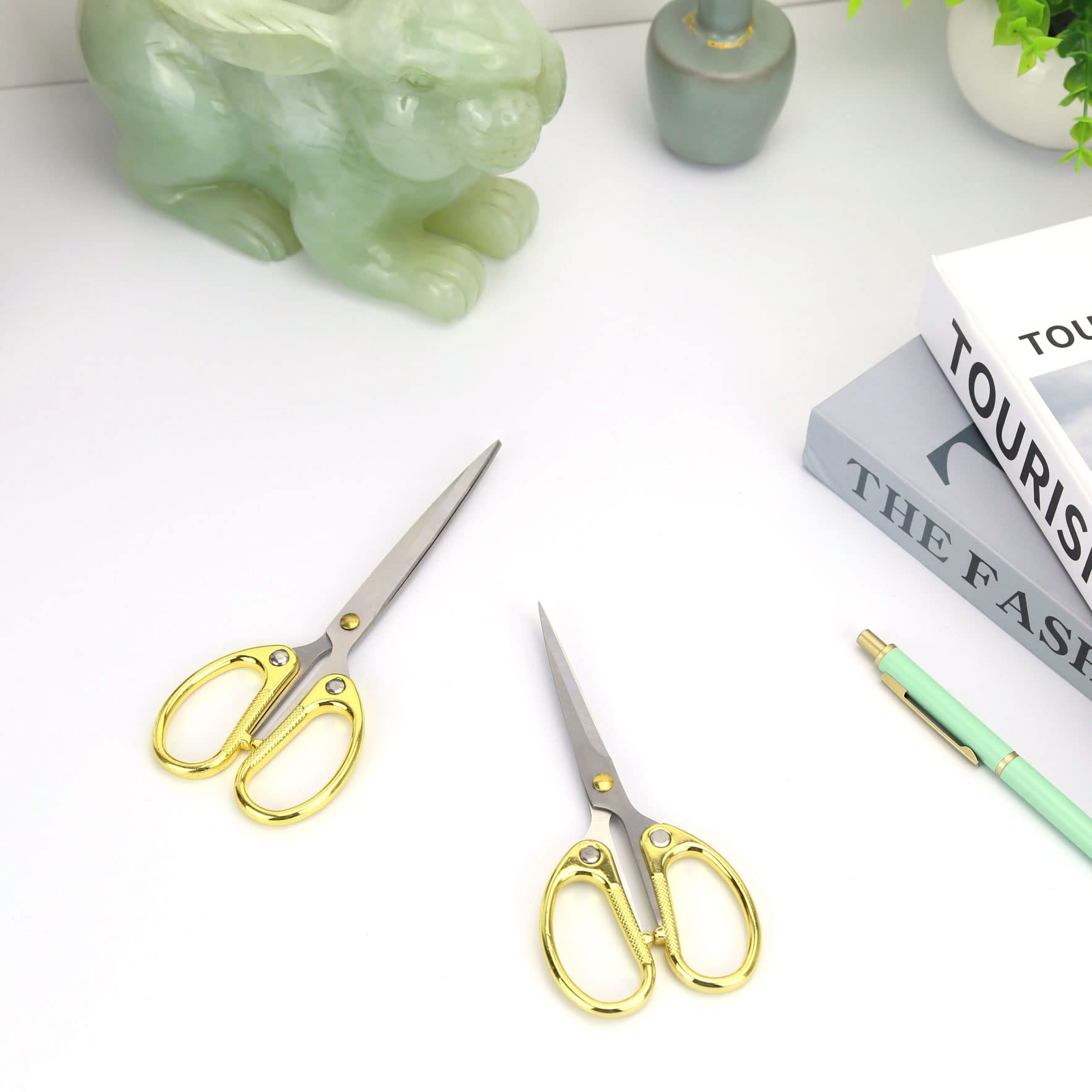 SMAROICE 2-Pack (6.2" & 5.4")Gold Scissors for Office Stainless Steel Office Scissors for desk, Multipurpose Scissors for Home Office School
