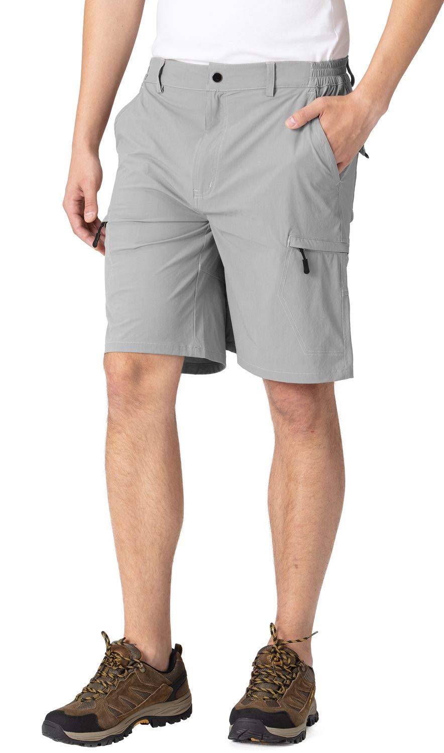Rdruko Men's Hiking Shorts Quick Dry Lightweight Outdoor Work Cargo Golf Casual Shorts with Zipper Pockets(Light Grey, US 38)