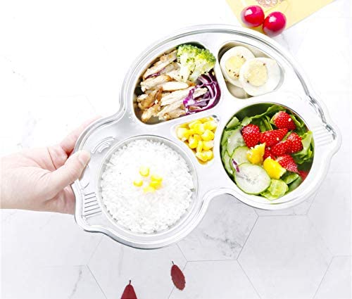 Stainless Steel Plate Divided Meal Tray Sections Dinner Dish for Babies, Toddlers and Kids Eating Food Car Shape BPA-Free Safe Fun Non-Toxic Heavy Duty (silver 2 pack)