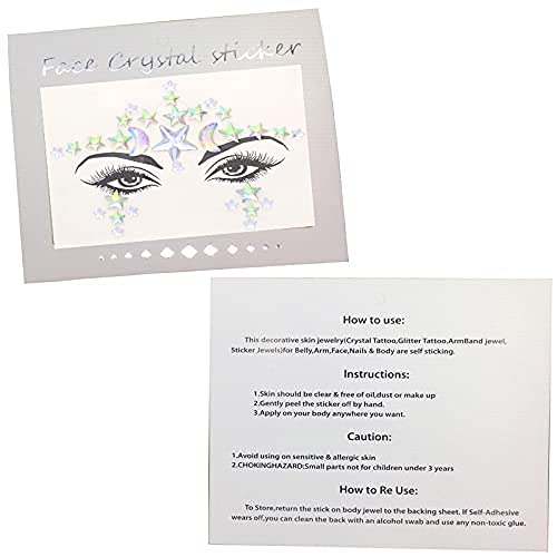 Stars Moon Face Gems Jewels Stick on Face Makeup Eyes Gems Crystal Rhinestones Sticker Gift for Women Accessories Costume Temporary Tattoos
