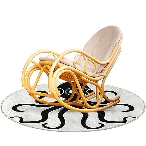 Round Chair Mats for Low Pile Octopus Office Rugs for Rolling Chairs White Black Non-Slip Floor Mats Office Rug Floor Protectors 4 FT