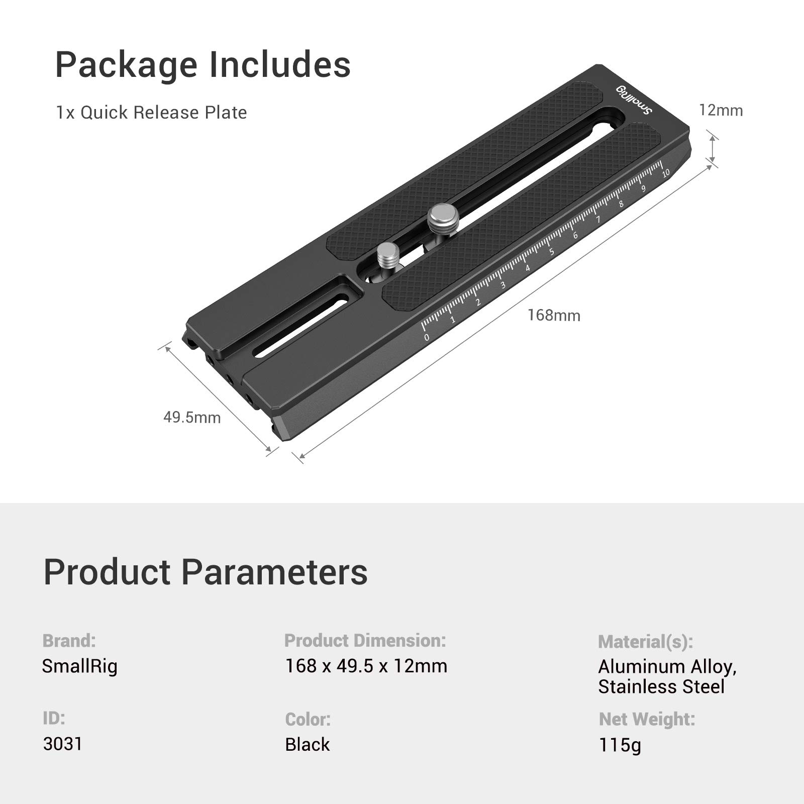 SMALLRIG Camera Extended Quick Release Plate Adapter for DJI RS 2 / RS 3 / RS 3 Pro & for Ronin-S Gimbal - 3031