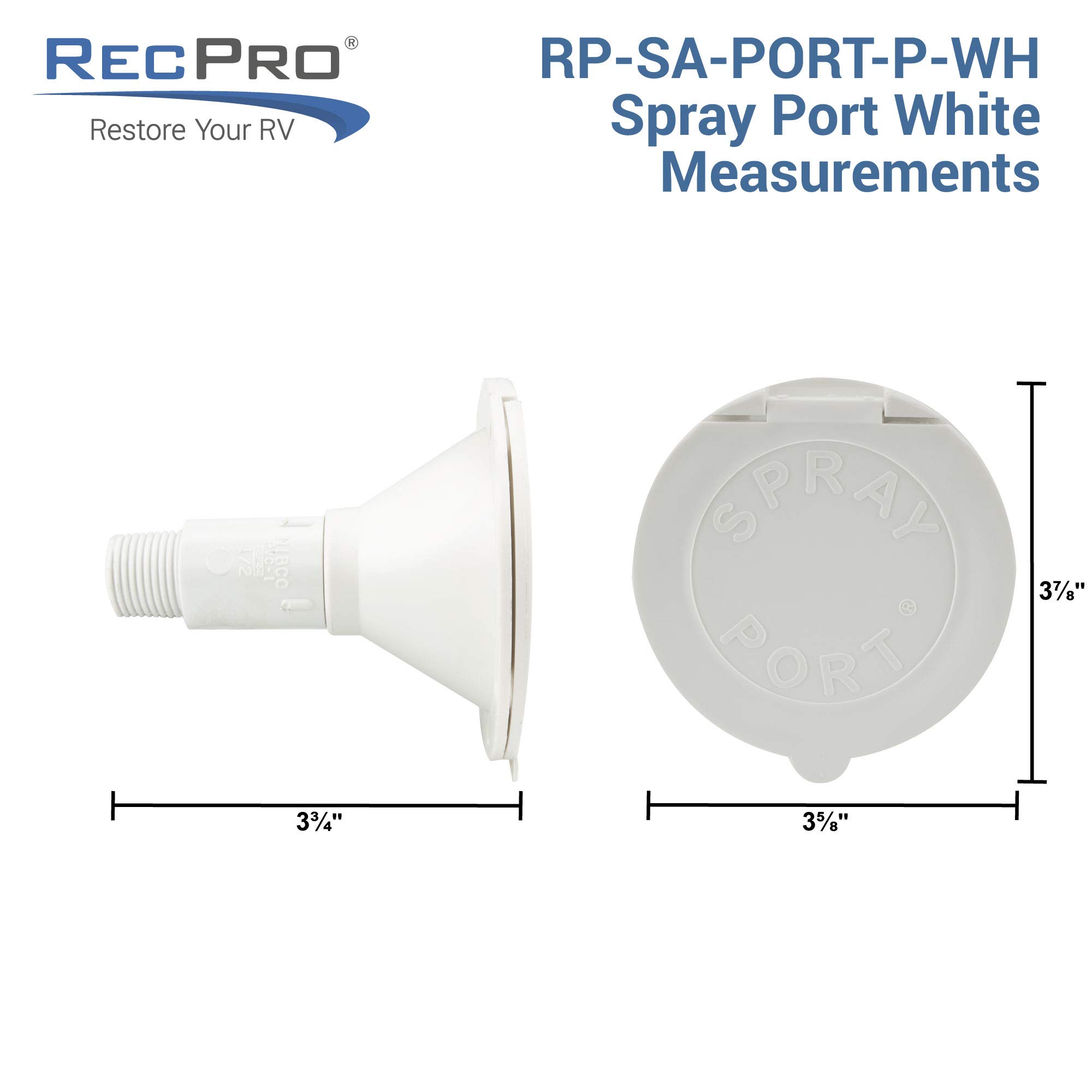 RecPro RV Exterior Spray Port Hook-Up Connector | Optional Hose with Sprayer or Quick Connector | RV Exterior Shower Port (White, Port Only)
