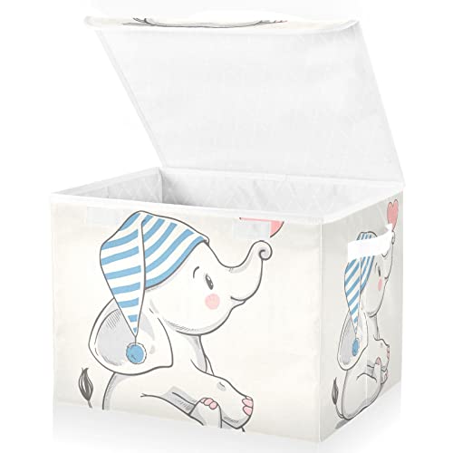 RunningBear Baby Elephant Large Storage Bins with Lid Collapsible Storage Bin Closet Organizers Cloth Baskets Containers for Clothes Towels Magazine
