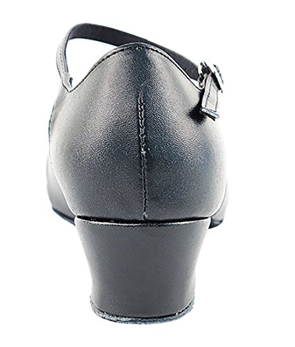Very Fine Dance Shoes - Ladies Practice, Cuban Low Heel Ballroom Dance Shoes - 803-1.5-inch Heel and Foldable Brush Bundle - Black Leather - 4.5