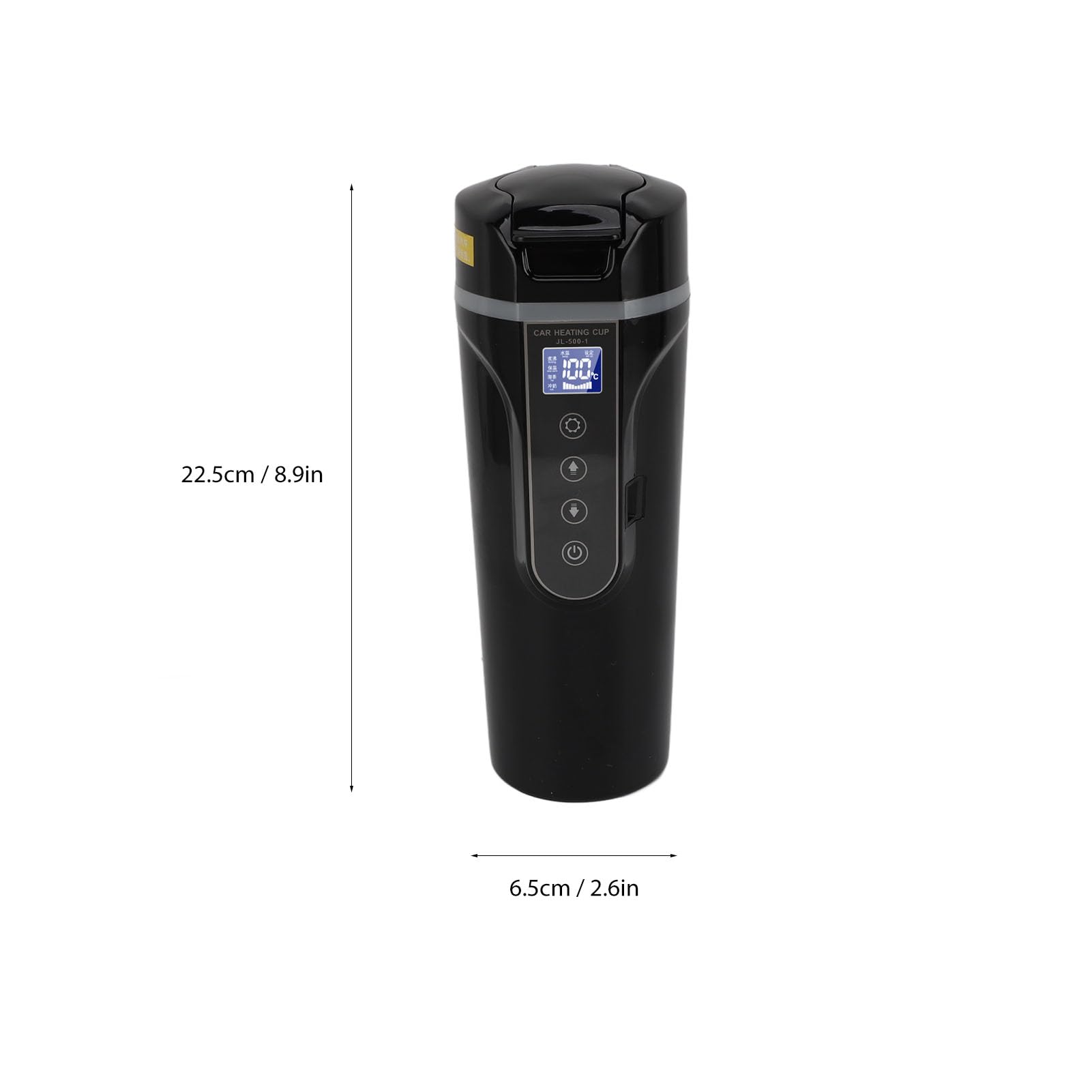 Portable Car Heating Cup,500ml Intelligent Screen Display Car Electric Kettle, Car Electric Hot Water Mug Portable Car Heating Cup 12V 24V (Black)
