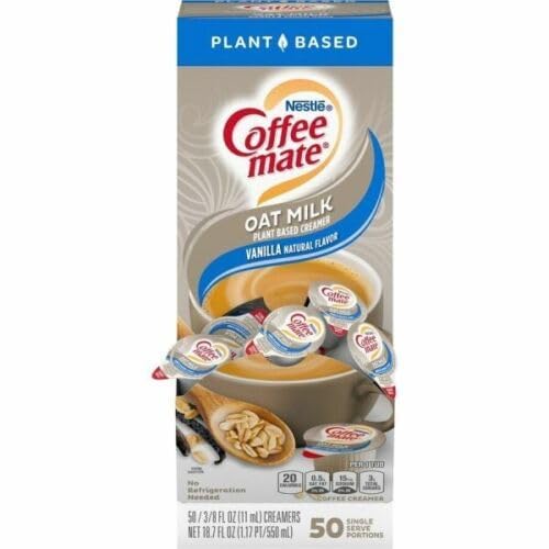 Nestle Coffee Mate Oat Milk Flavor Creamer, Single Serve Portions, 50 singles/box in an Aizonify cardbox