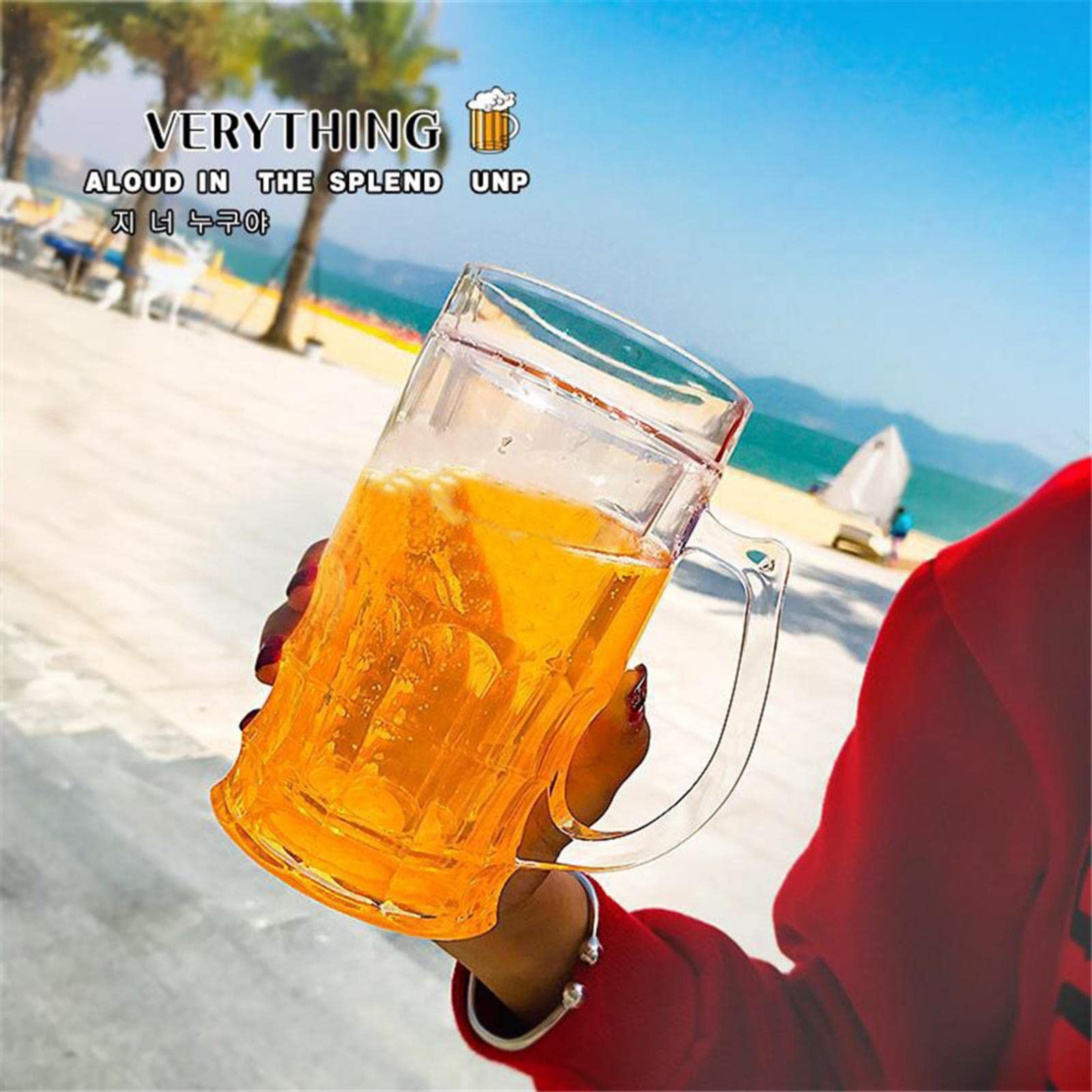 Uwariloy Plas-tic Beer Cup Mug, Creative Model Mugs Cups with Handles, Double Mezzanine Funny Fake Beer Mug for Indoor/Outdoor Use - 450ml