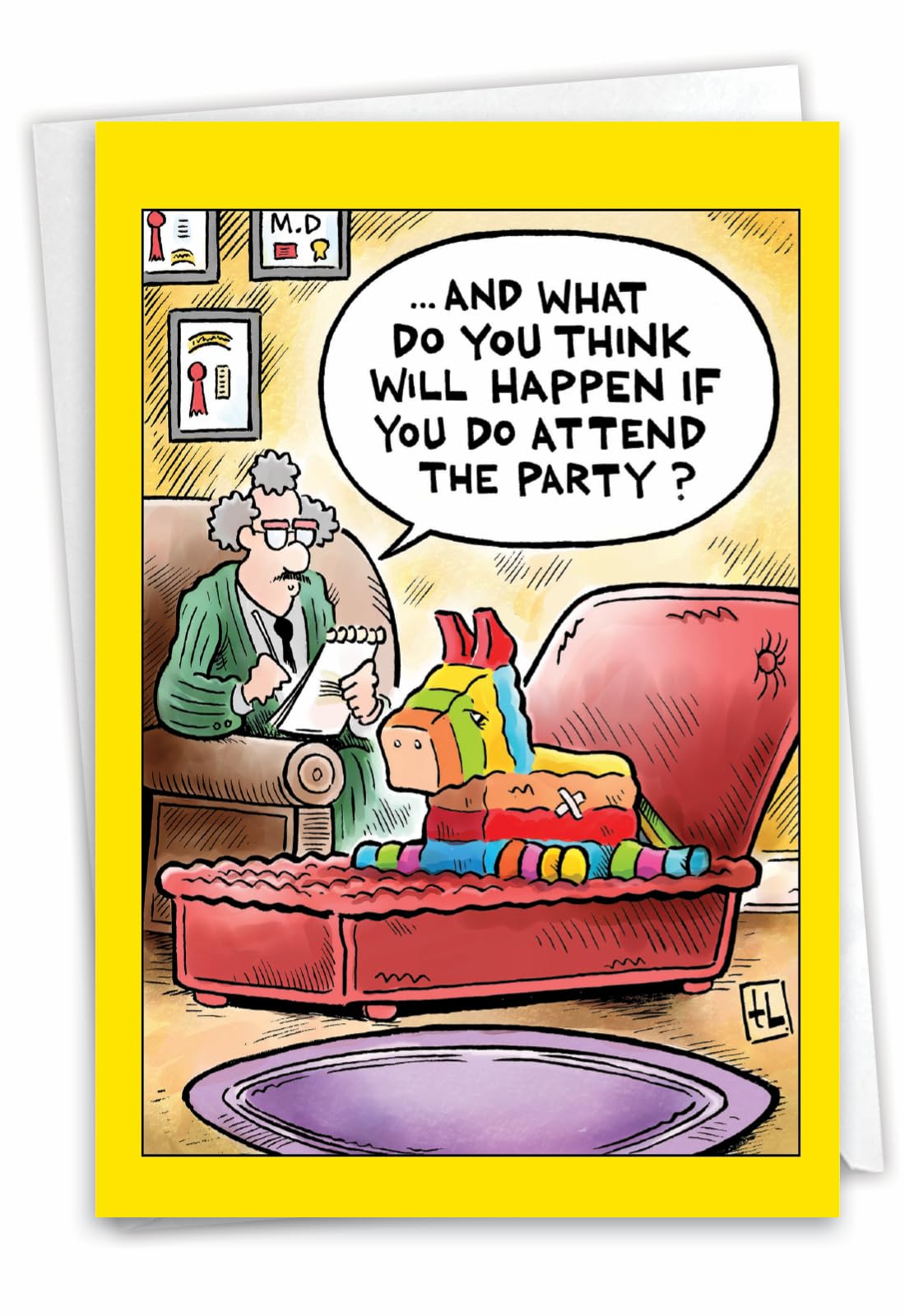 NobleWorks - 1 Funny Birthday Card Cartoons - Hilarious Comic Humor, Notecard with Envelope - Pinata Therapy C9325BDG