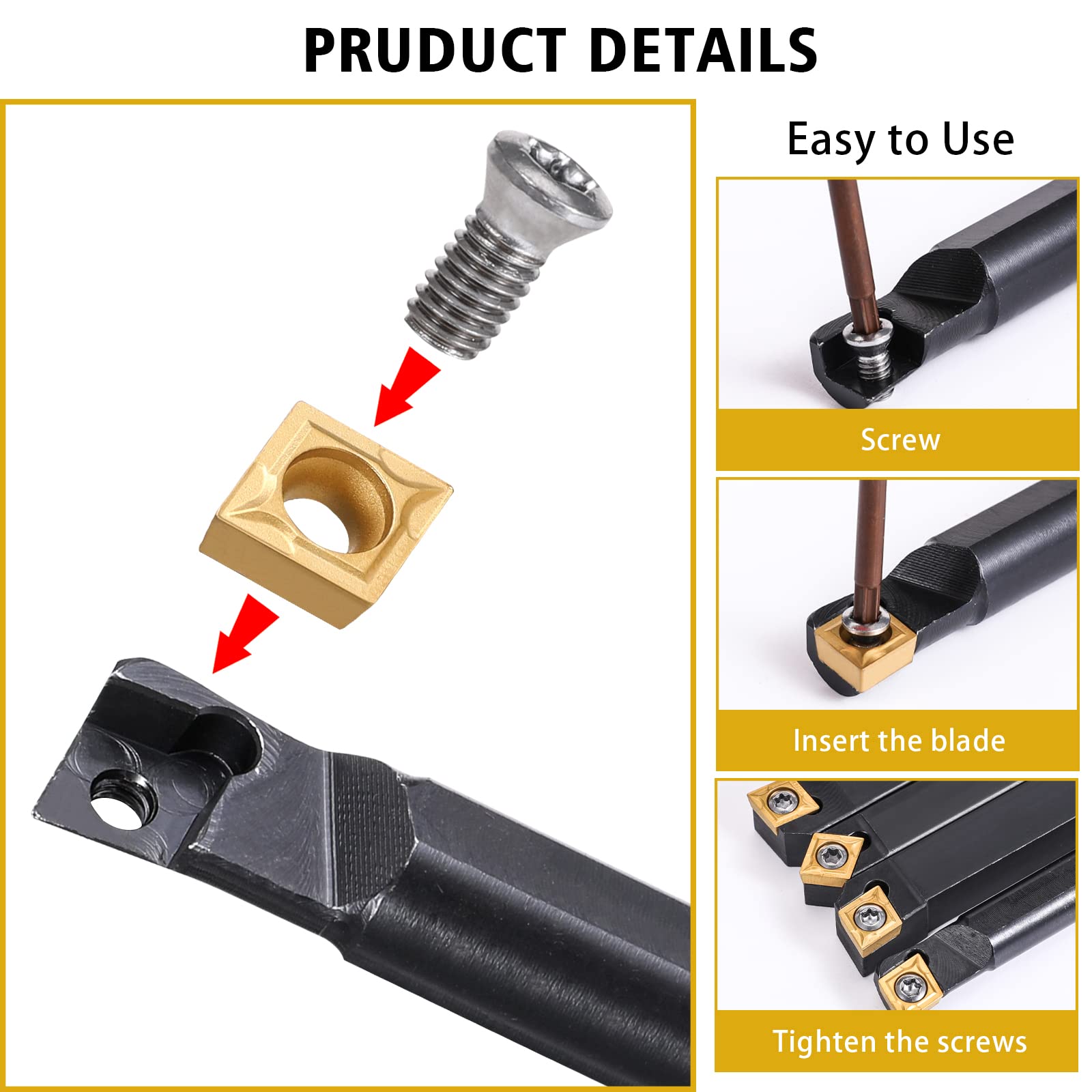 VerLich Metal Lathe Tools Boring Bar, Turning Tools Holder Set with 10pcs CCMT09T304 Carbide Inserts 4Pcs Wrenches (S12M SCLCR09/SCLCR1212H09/SCLCL1212H09/SCMCN1212H09)