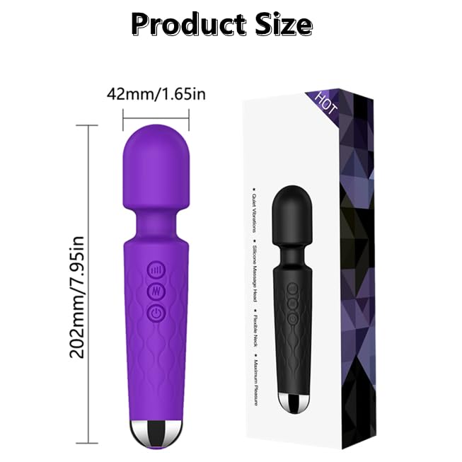 Powerful Vibrator Wand, G Spot Cordless Rechargeable Vibrators with 20 Patterns & 8 Intensity, Quiet Clit Vibrator, Clitoris Stimulation, Dildo, Female Wand Massager for Her Pleasure Adult Toys (A)