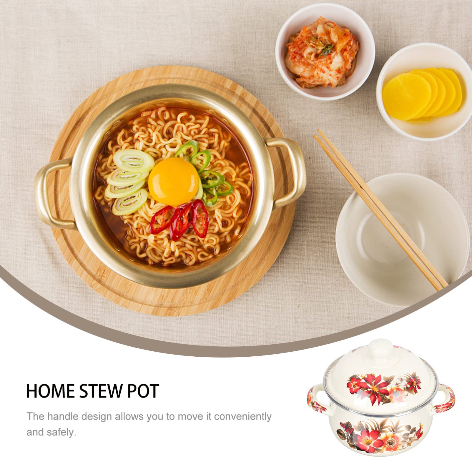 YARNOW Retro Flower Enamel Stew Stockpot-Random Pattern- Non- Stick Ceramic Coated Low Stockpot Stew Pot with Lid 16cm Quart Stockpots Soup Casserole Pasta Milk Sauce Pot for Home Kitchen Cooking